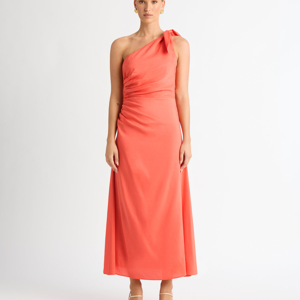 Azalea Midi Dress Coral | One Shoulder Dress | SHEIKE