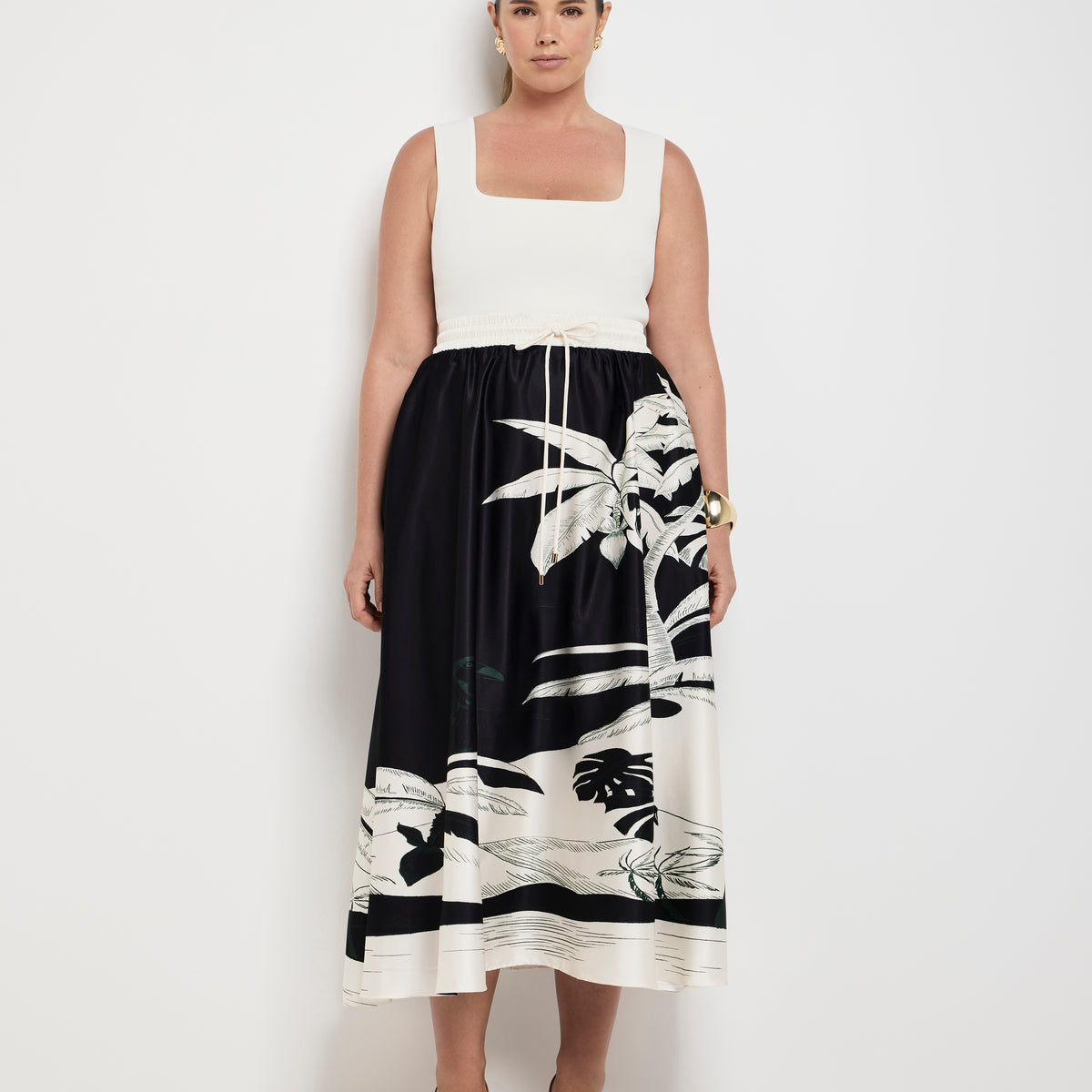 Midnight Palms Skirt Print | Satin Midi Skirt | SHEIKE