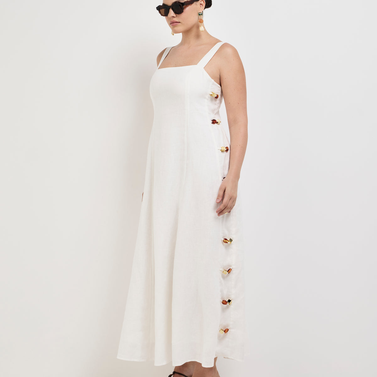 Alexa Midi Dress White | Linen Dress | SHEIKE