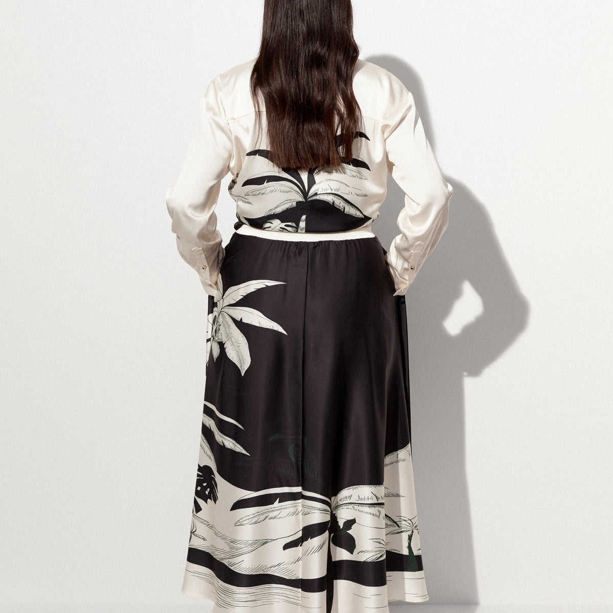 Midnight Palms Skirt Print | Satin Midi Skirt | SHEIKE
