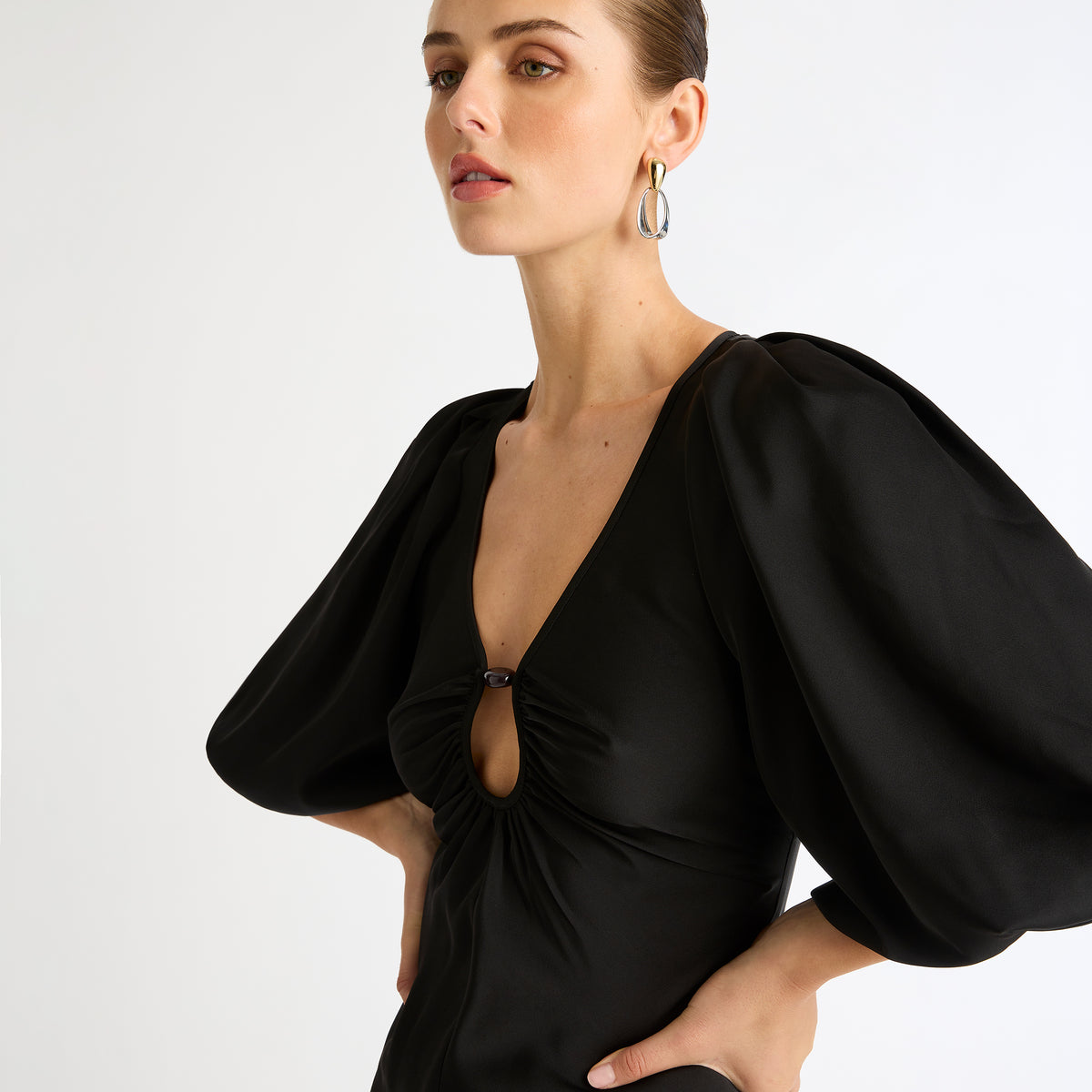 Petra Mini Dress Black | Satin Mini Dress | SHEIKE