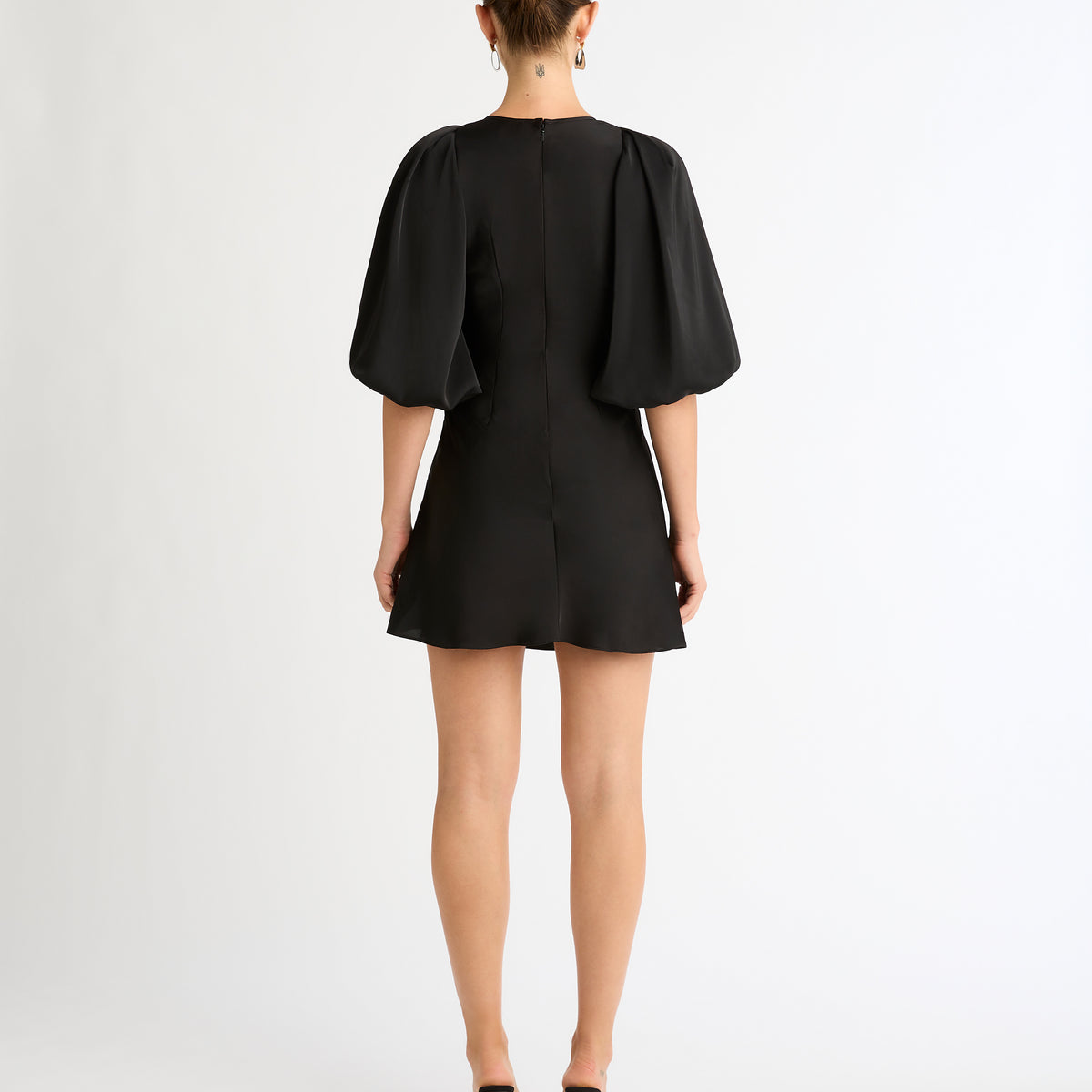 Petra Mini Dress Black | Satin Mini Dress | SHEIKE