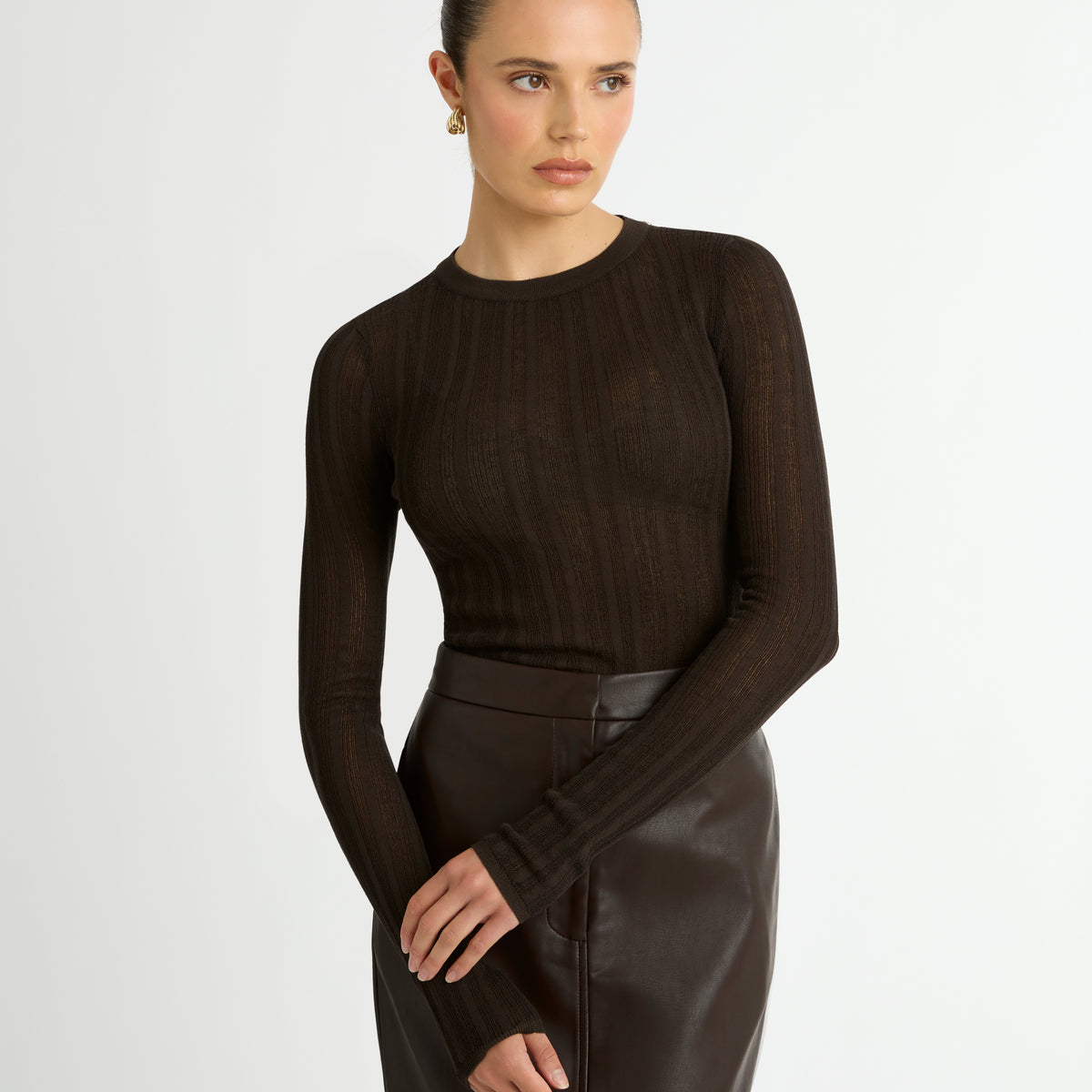 Maybank Sweater Coffee | Sheer Knit Top | SHEIKE