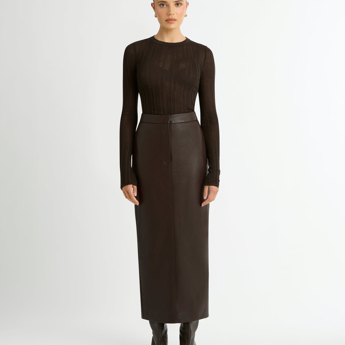 Maybank Sweater Coffee | Sheer Knit Top | SHEIKE