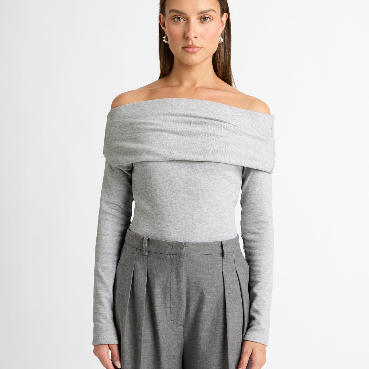 Cozy Knit Top Silver | Off Shoulder Knit | SHEIKE