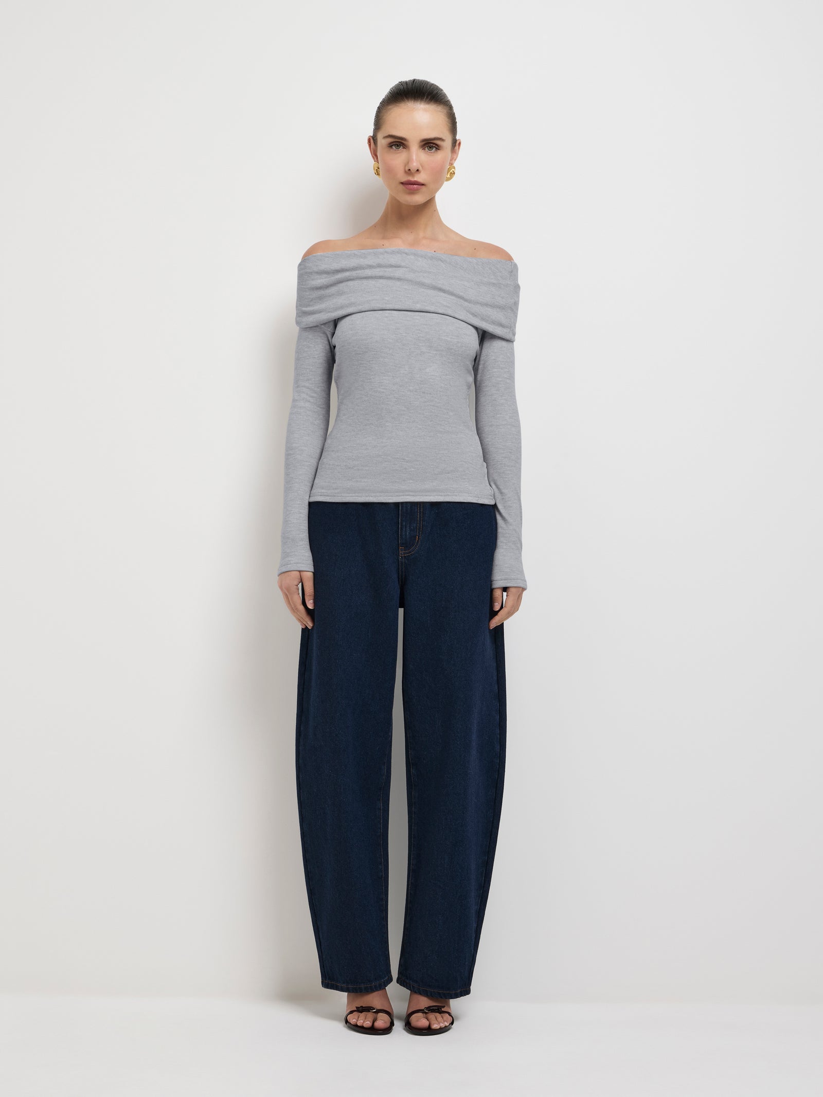 Cozy Knit Top Silver | Off Shoulder Knit | SHEIKE