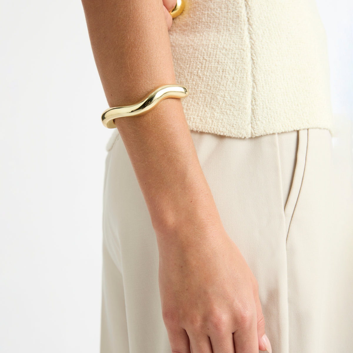 Sculptural Bangle Gold | Wavy Metal Cuff | SHEIKE