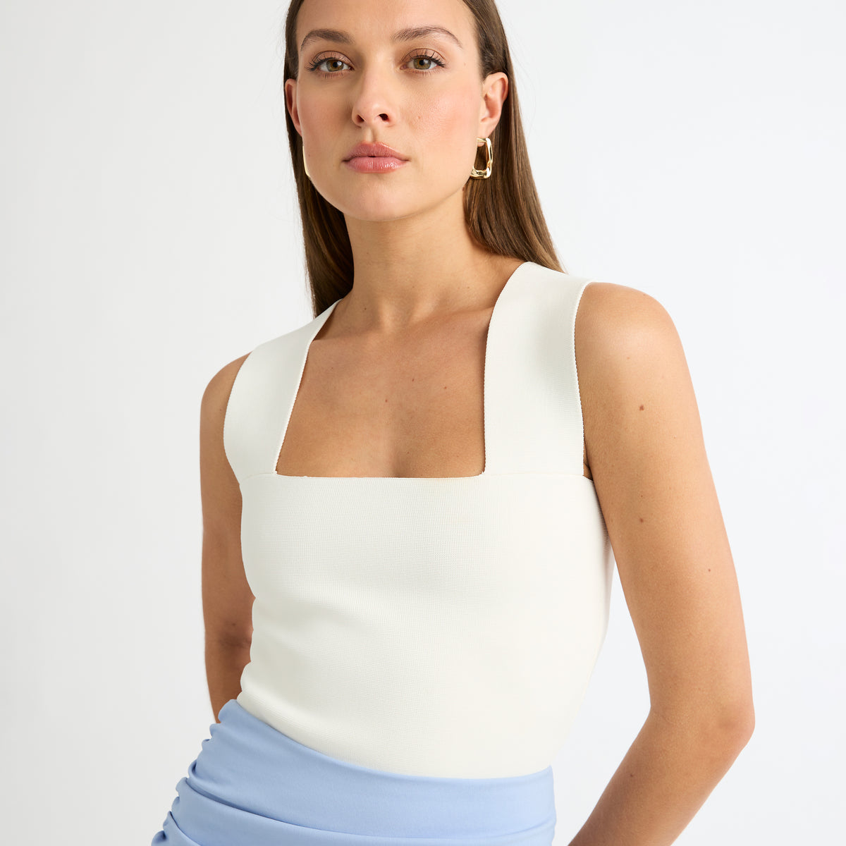 Amalfi Longline Top White| Knit Cami Top | SHEIKE