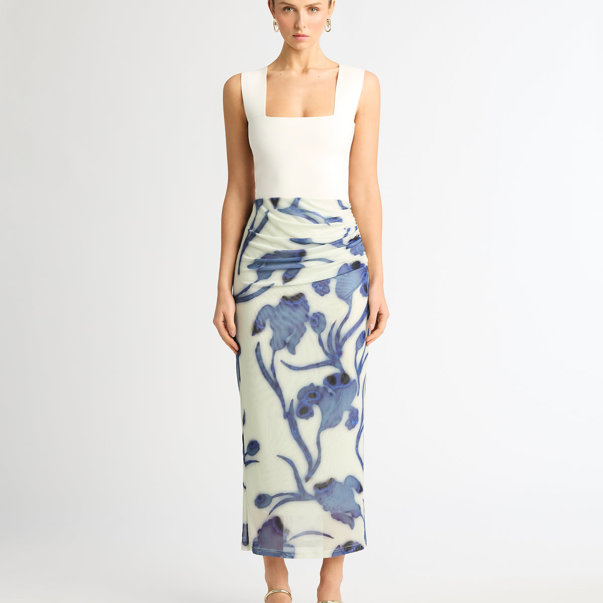 Haze Midi Skirt Floral | Mesh Bodycon Skirt | SHEIKE