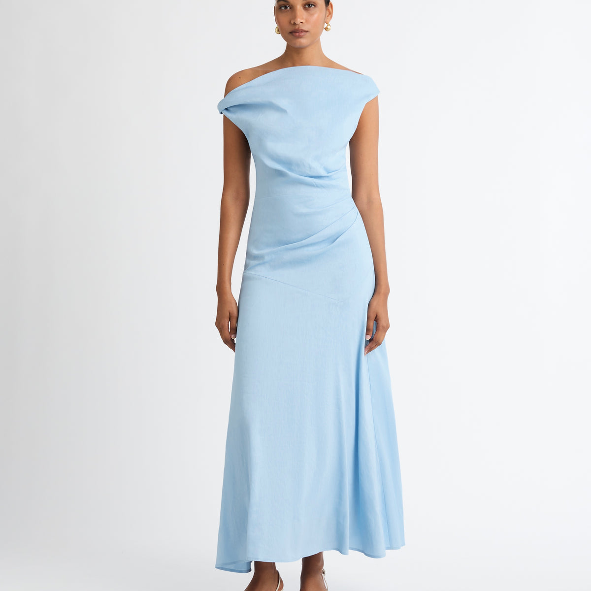 Nicco Dress Blue | Off Shoulder Midi Dress | SHEIKE