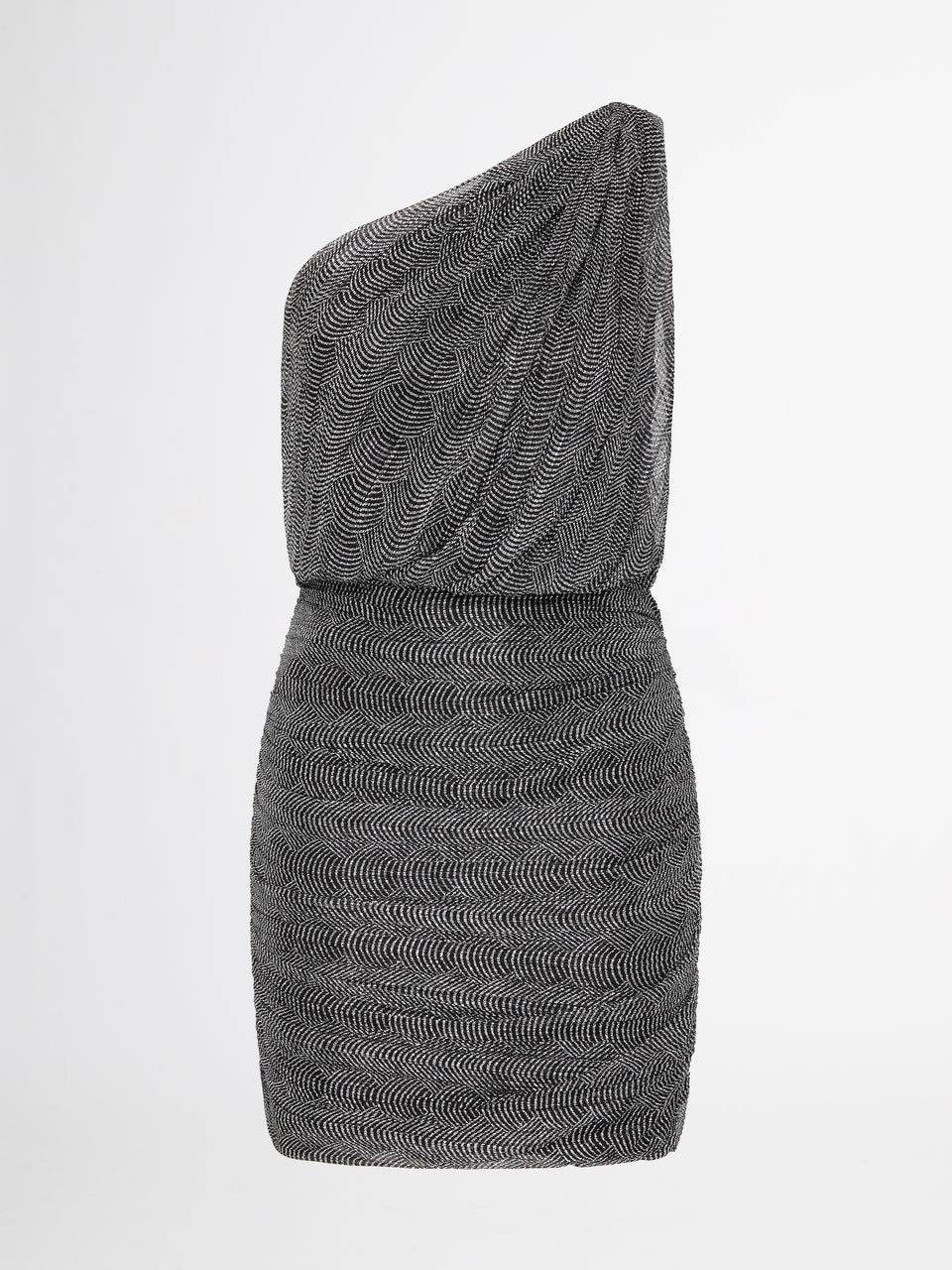 Eclipse Mini Dress Silver | Draped One Shoulder | SHEIKE