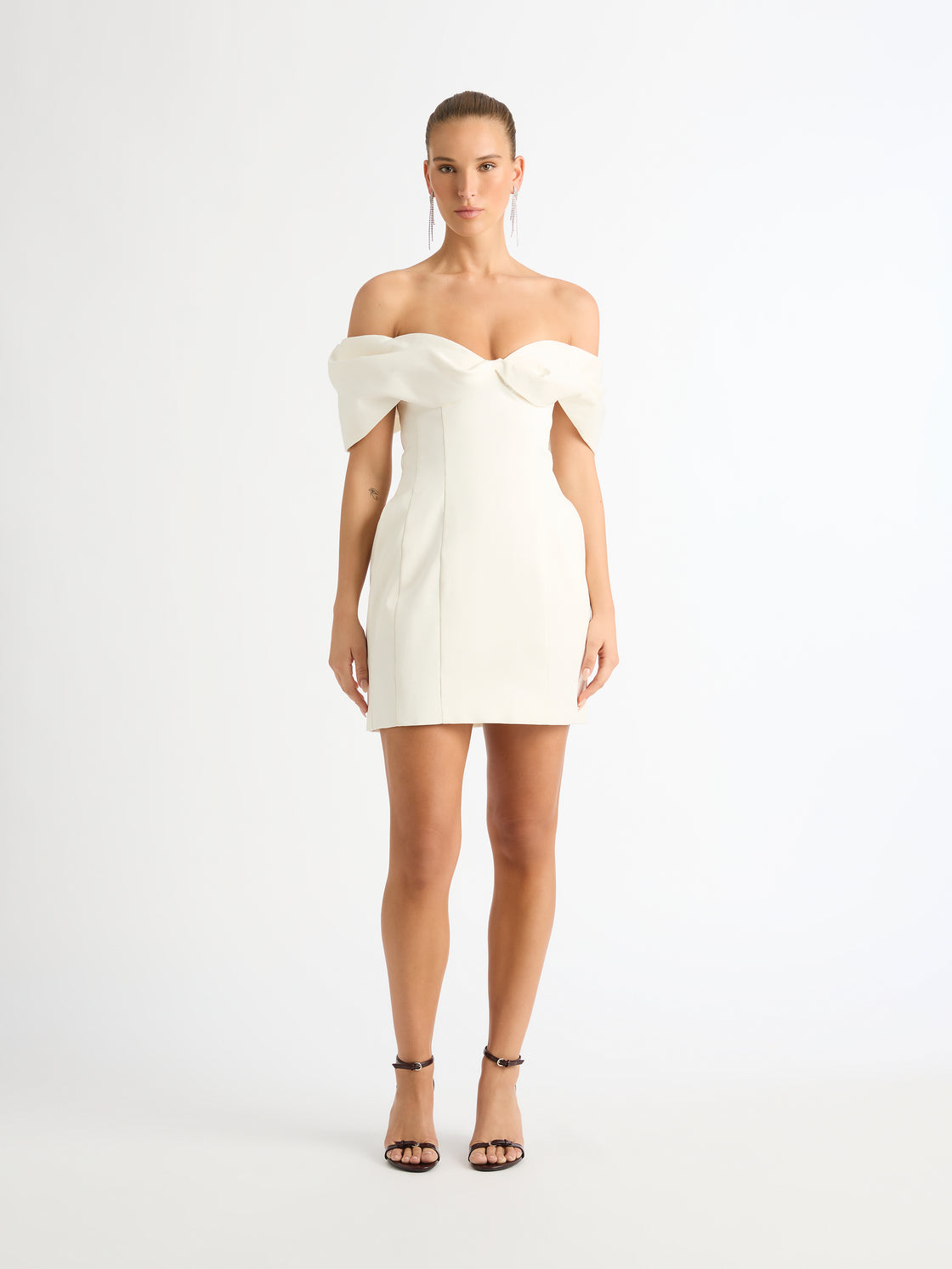Nour Mini Dress White | Off Shoulder Mini Dress | SHEIKE