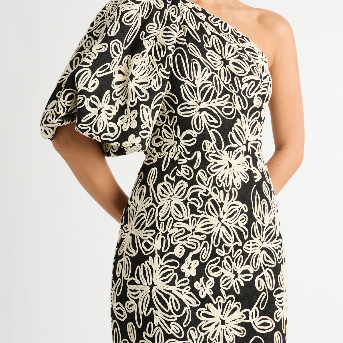 Luisa Mini Dress Floral | Embroidered One Sleeve | SHEIKE