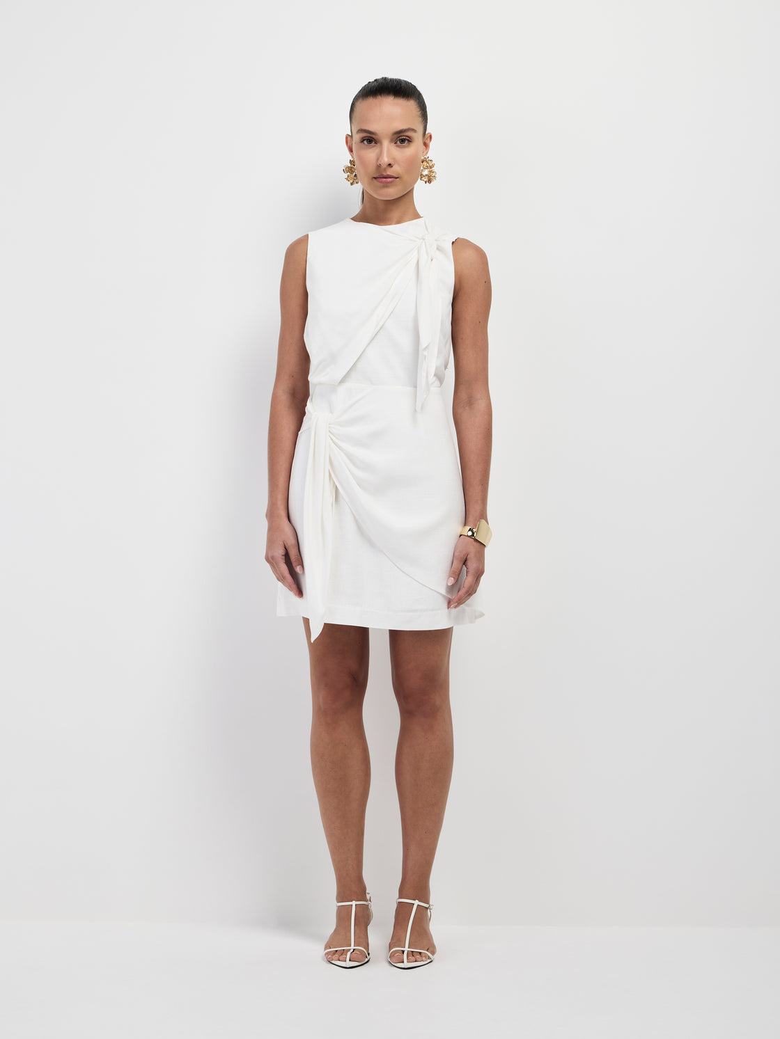 Reece Linen Mini Dress White | High Neck Mini | SHEIKE