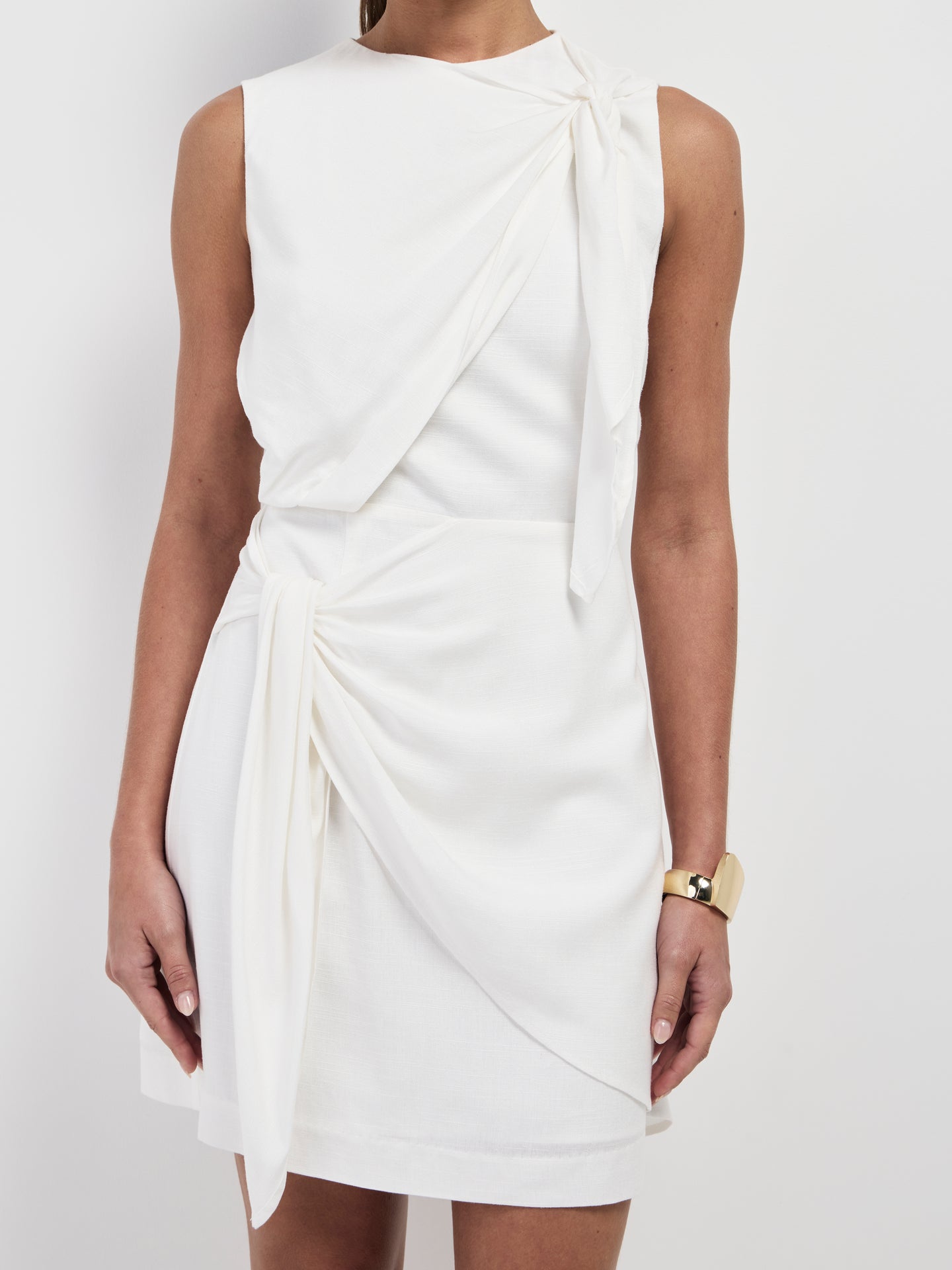 Reece Linen Mini Dress White | High Neck Mini | SHEIKE