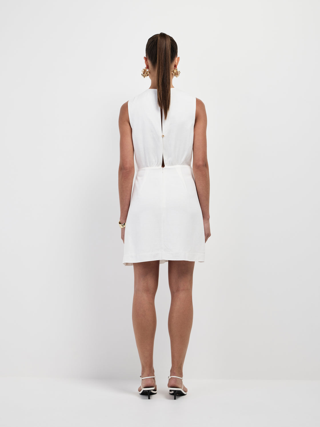 Reece Linen Mini Dress White | High Neck Mini | SHEIKE