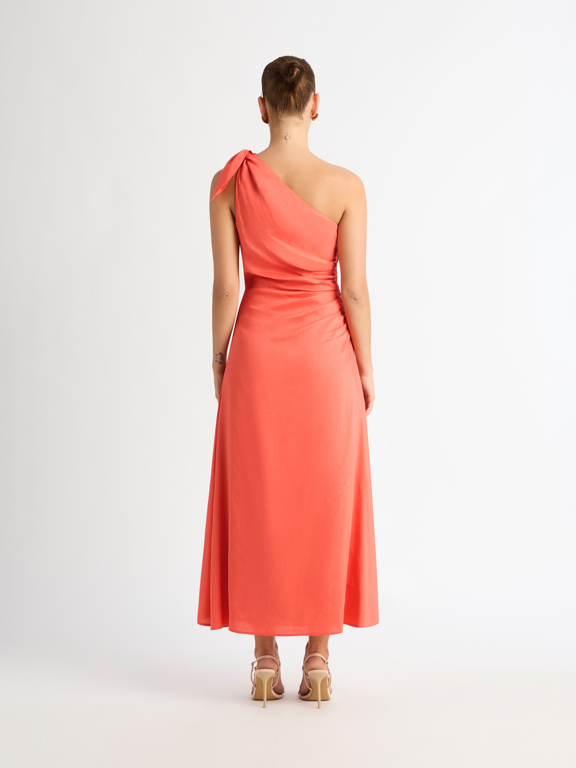 Azalea Midi Dress Coral | One Shoulder Dress | SHEIKE