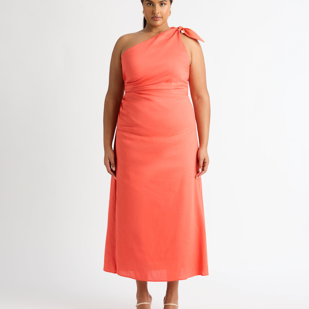 Azalea Midi Dress Coral | One Shoulder Dress | SHEIKE