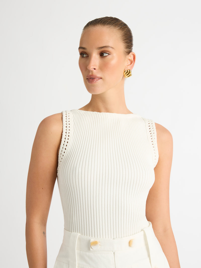 Diego Top White | Knit Top Crochet Detail | SHEIKE