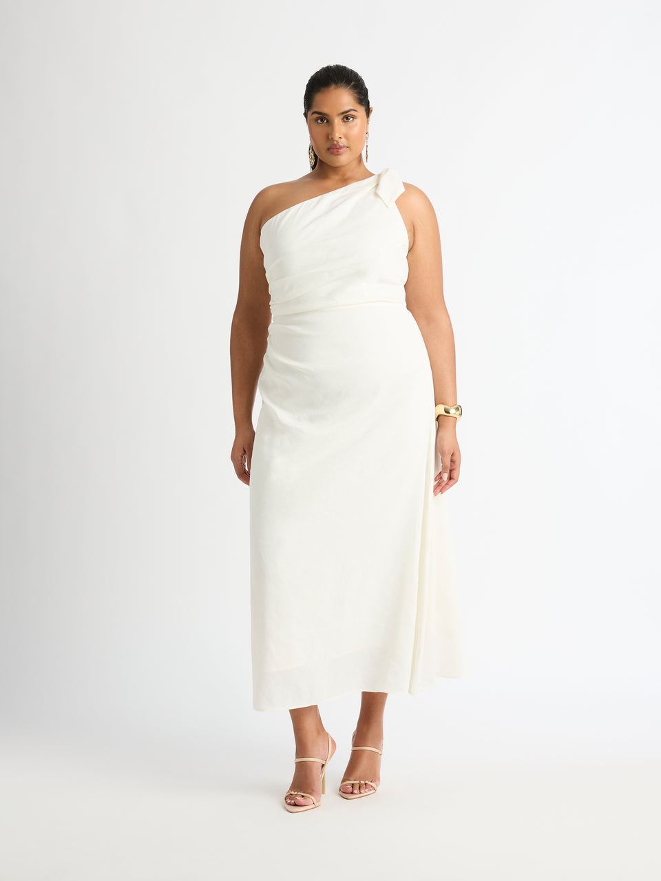Azalea Midi Dress White | One Shoulder Dress | SHEIKE