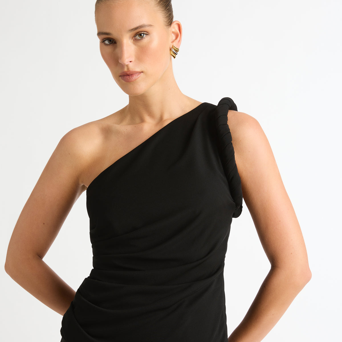 Nesta Top Black | Asymmetric One Shoulder Top | SHEIKE