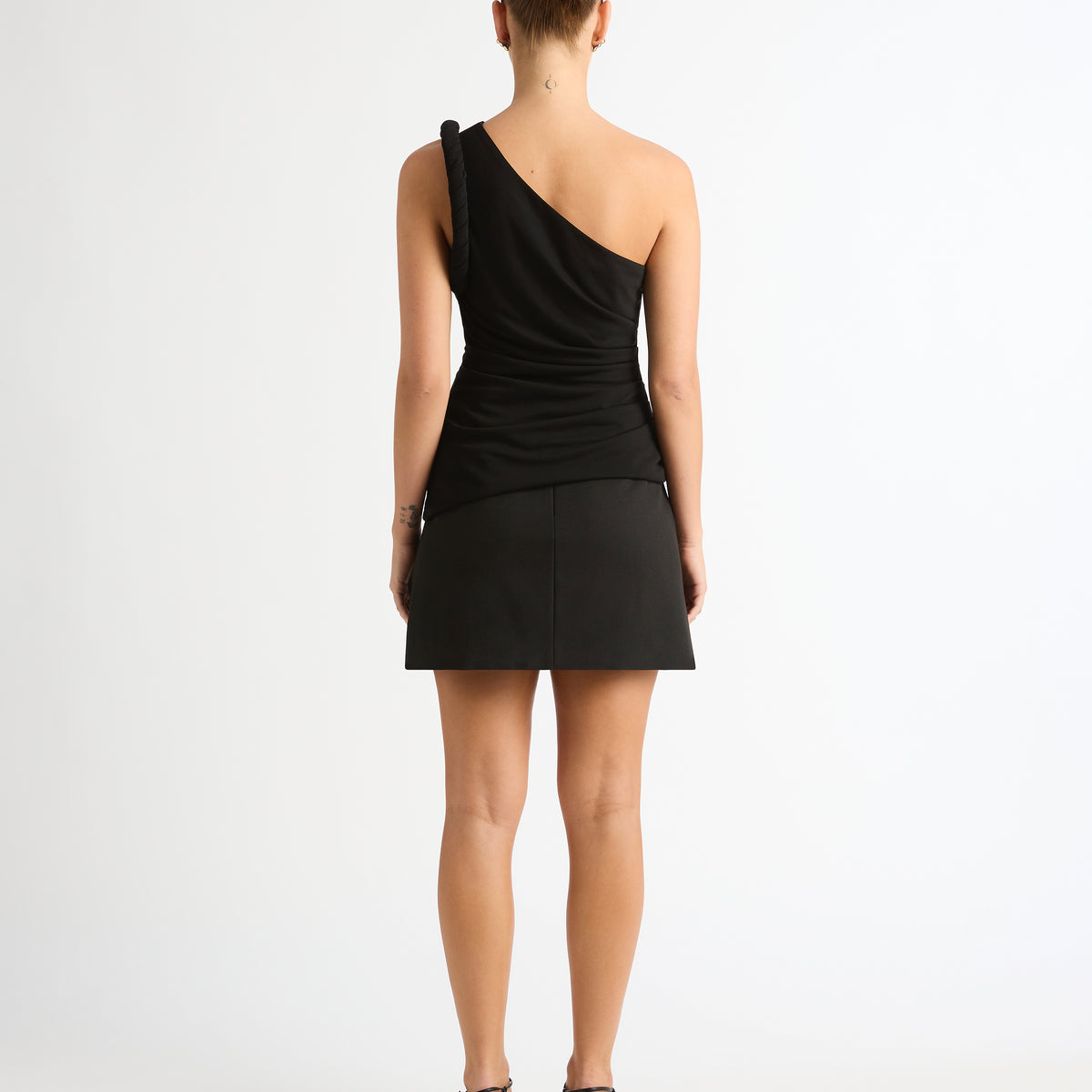 Nesta Top Black | Asymmetric One Shoulder Top | SHEIKE