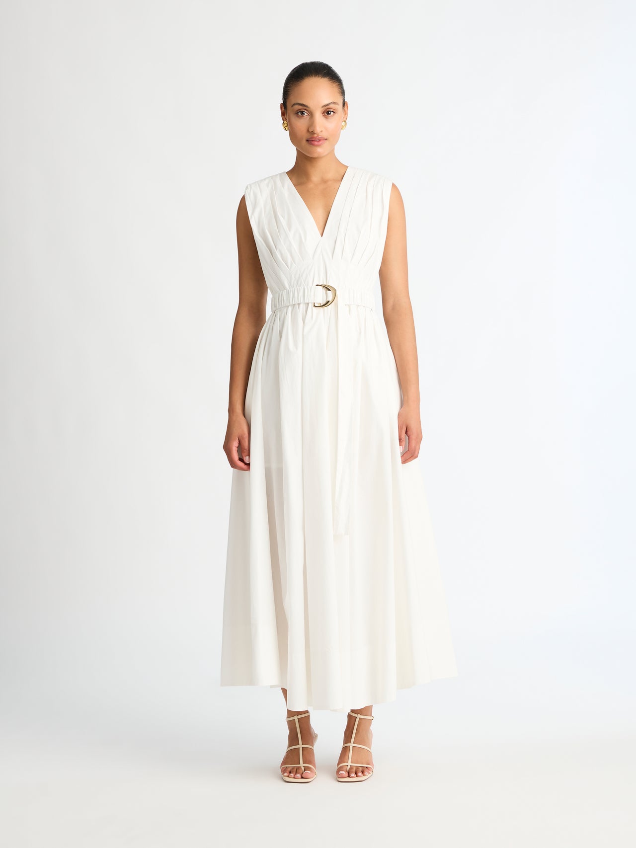 Avery Midi Dress White | A-line Pleated Dress | SHEIKE