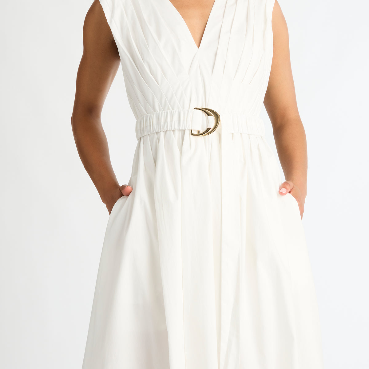 Avery Midi Dress White | A-line Pleated Dress | SHEIKE