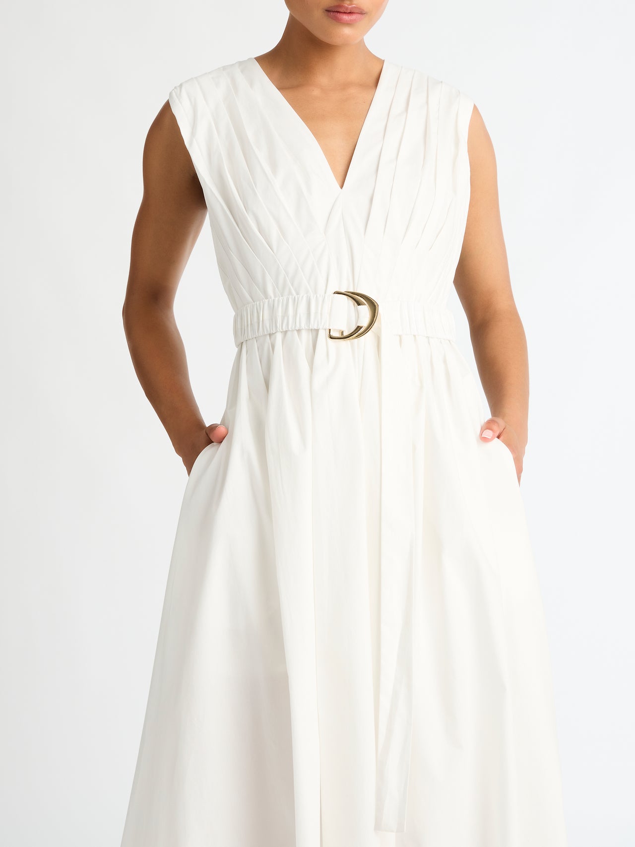 Avery Midi Dress White | A-line Pleated Dress | SHEIKE