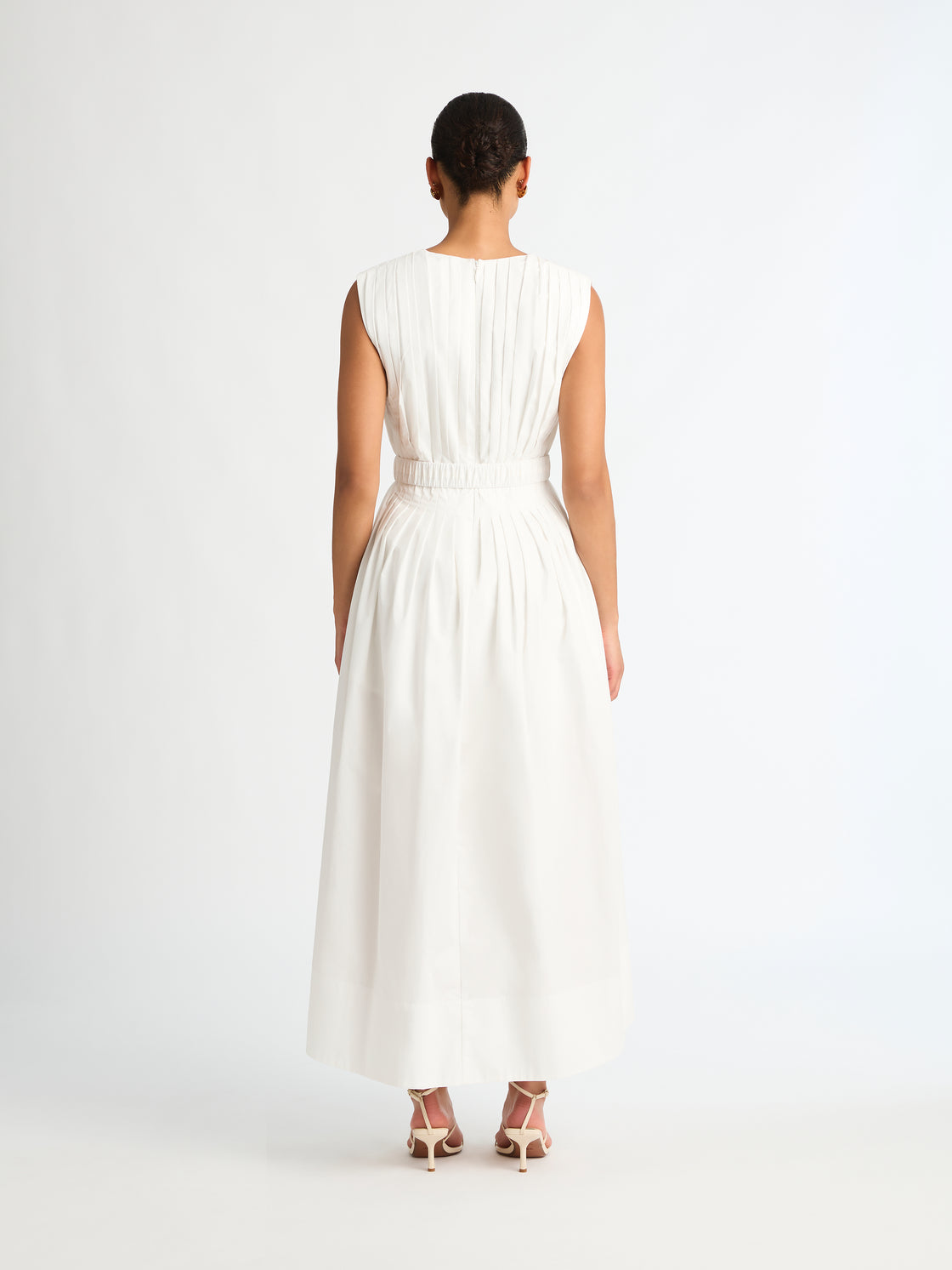 Avery Midi Dress White | A-line Pleated Dress | SHEIKE