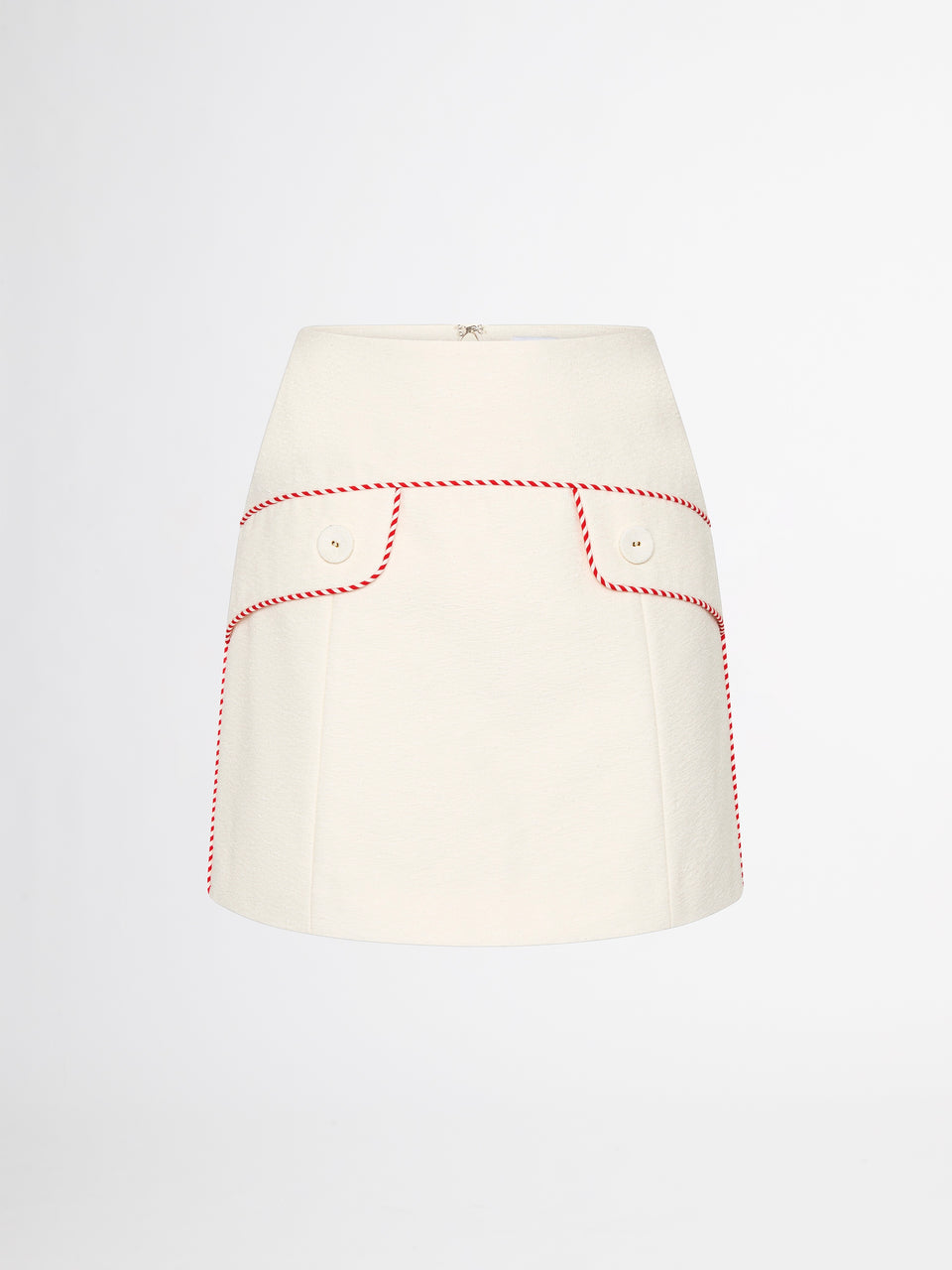 kaia Mini Skirt Ivory | Red Piped Skirt | SHEIKE