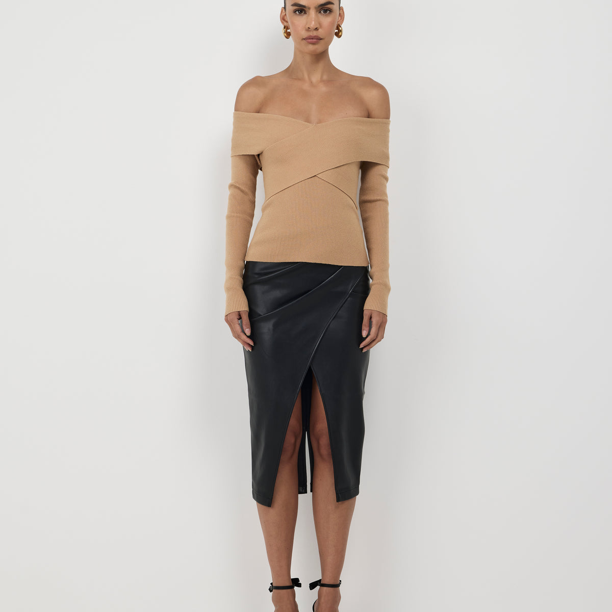 Valentina Knit Top Neutral | Off Shoulder Top | SHEIKE