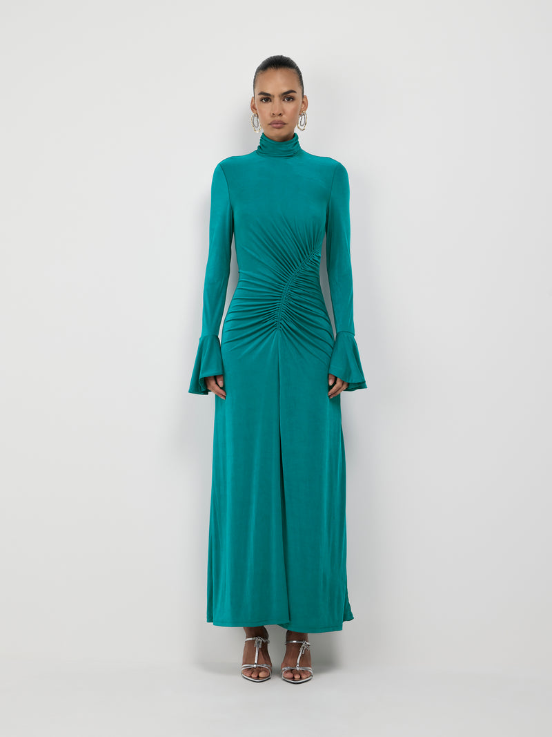 Nicola Maxi Dress Teal | Long Sleeve Stretch Maxi | SHEIKE