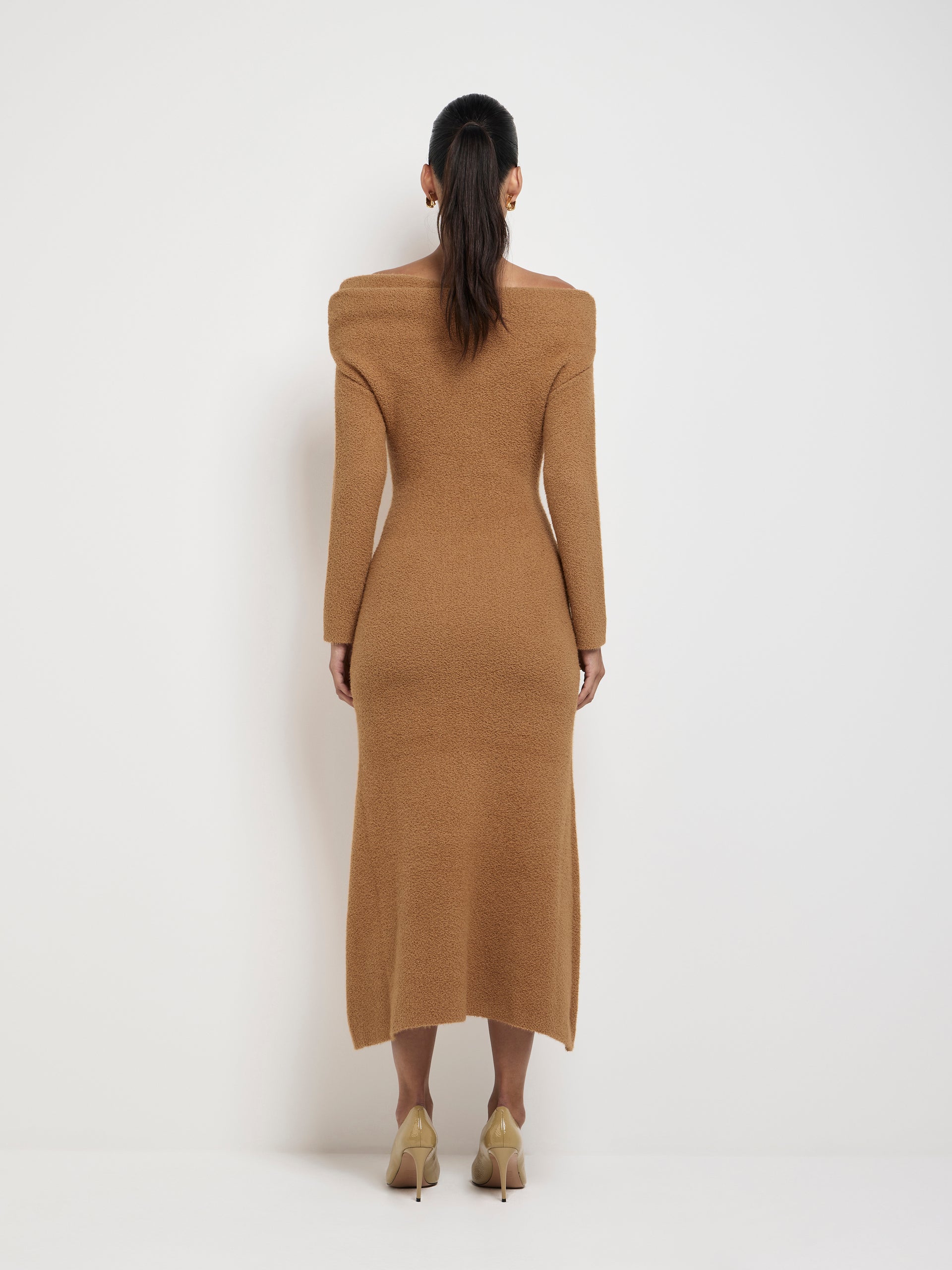 Phoenix Knit Dress Ginger | Off Shoulder Knit Dress | SHEIKE