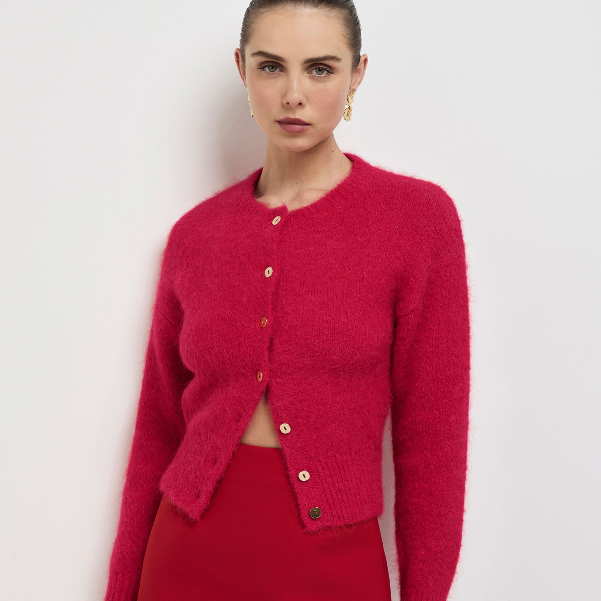 Josephine Cardigan Red | Alpaca Blend Cardi | SHEIKE