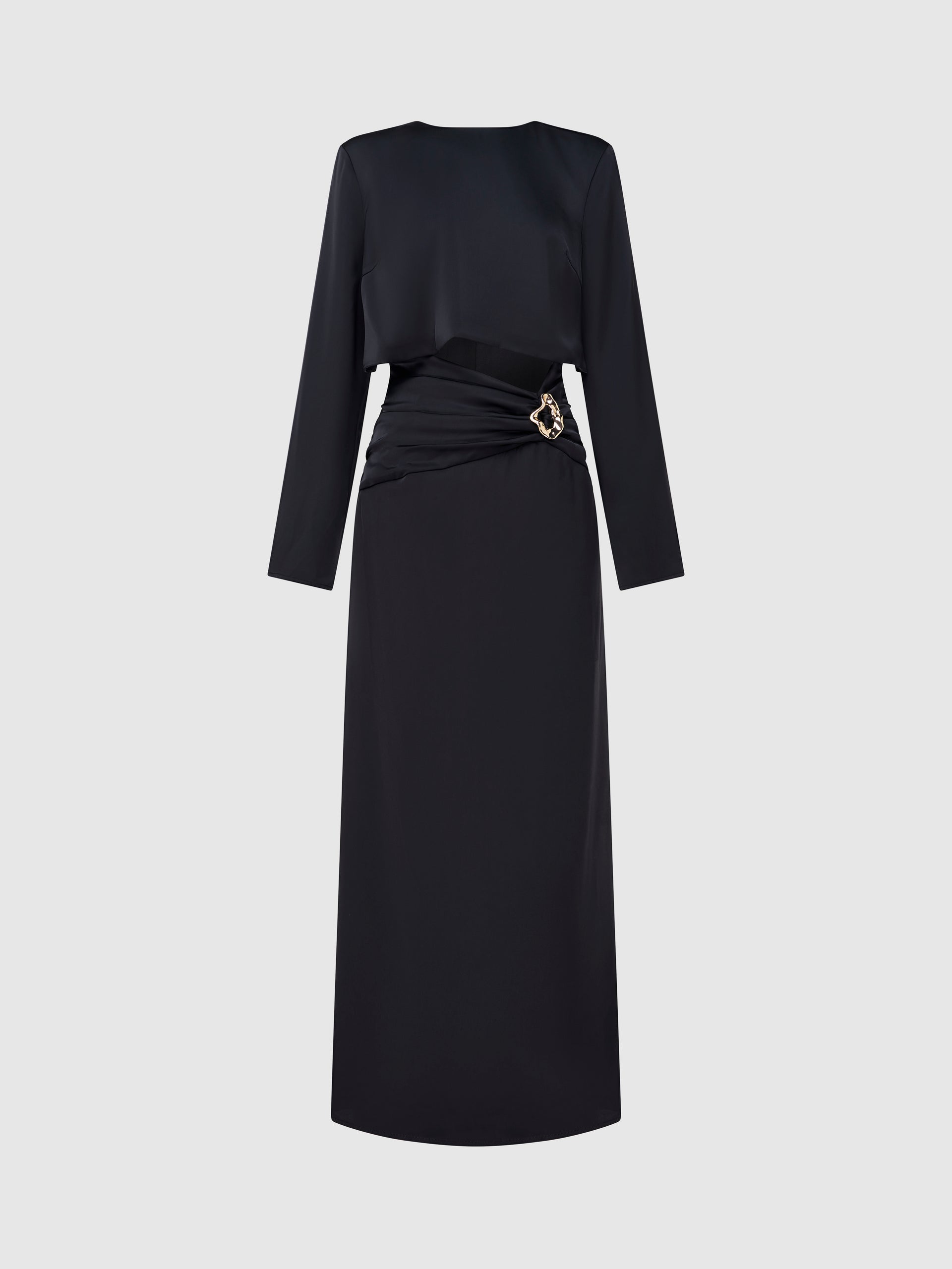 Zari Dress Black | Satin Midi Dress | SHEIKE