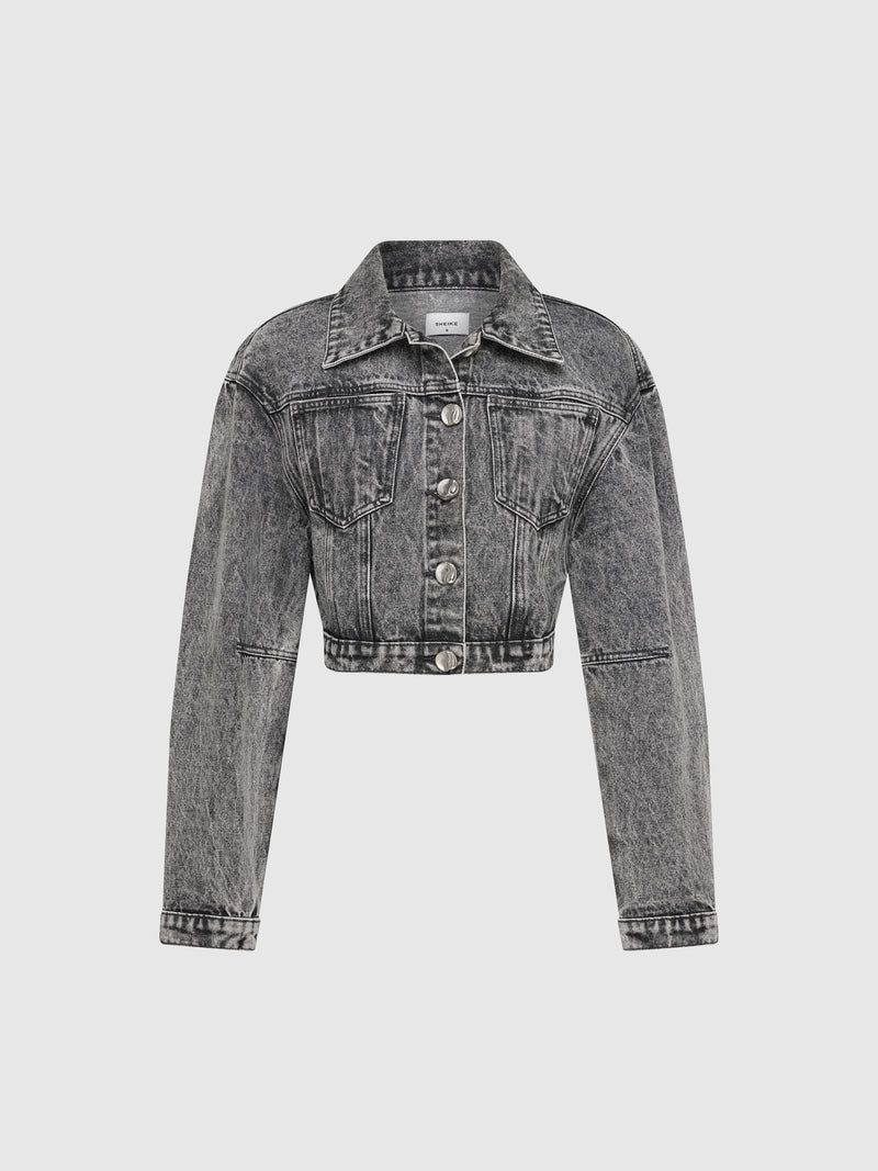 Genesis Denim Jacket Grey | Denim Cropped Jacket | SHEIKE