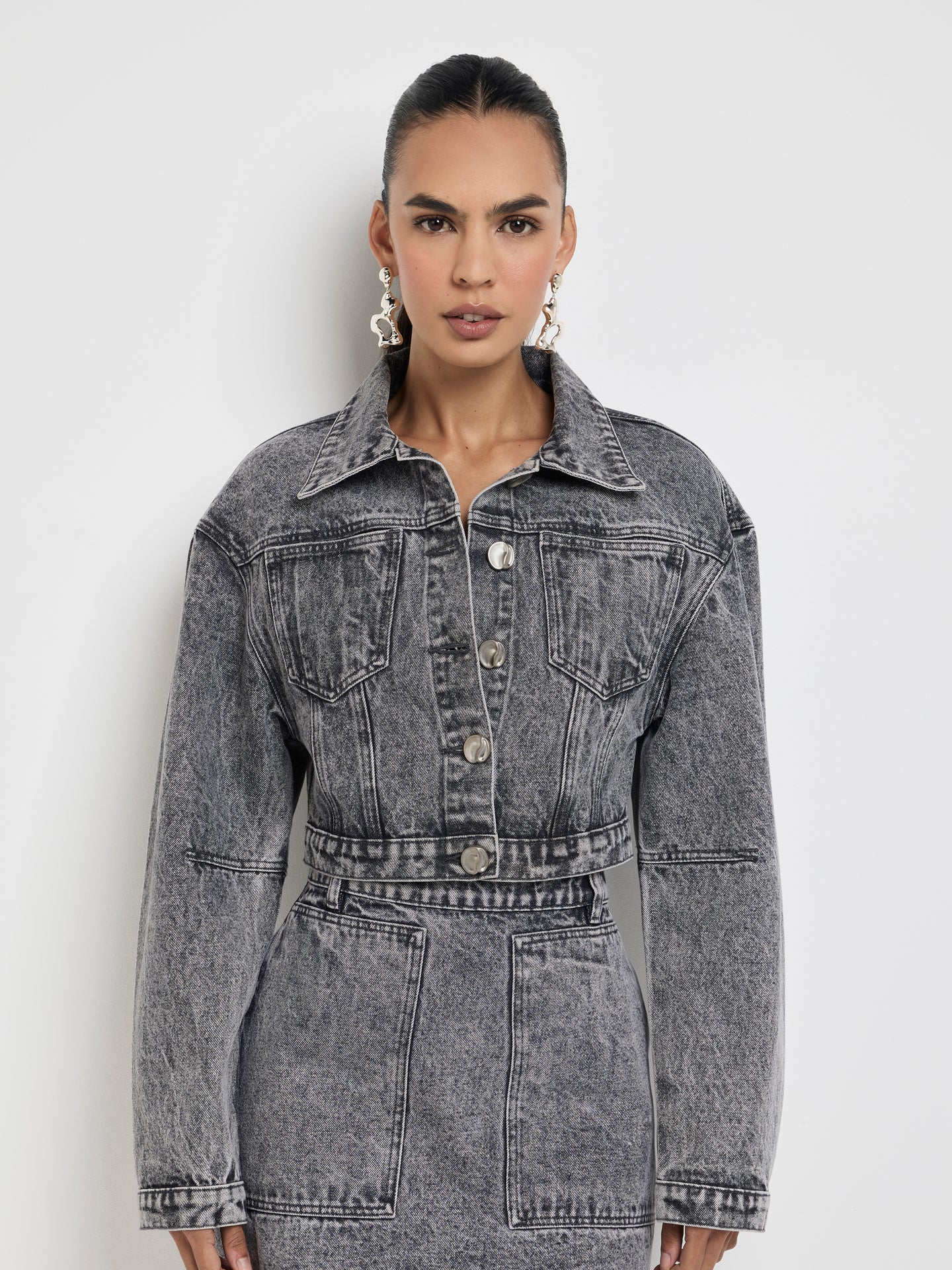 Genesis Denim Jacket Grey | Denim Cropped Jacket | SHEIKE