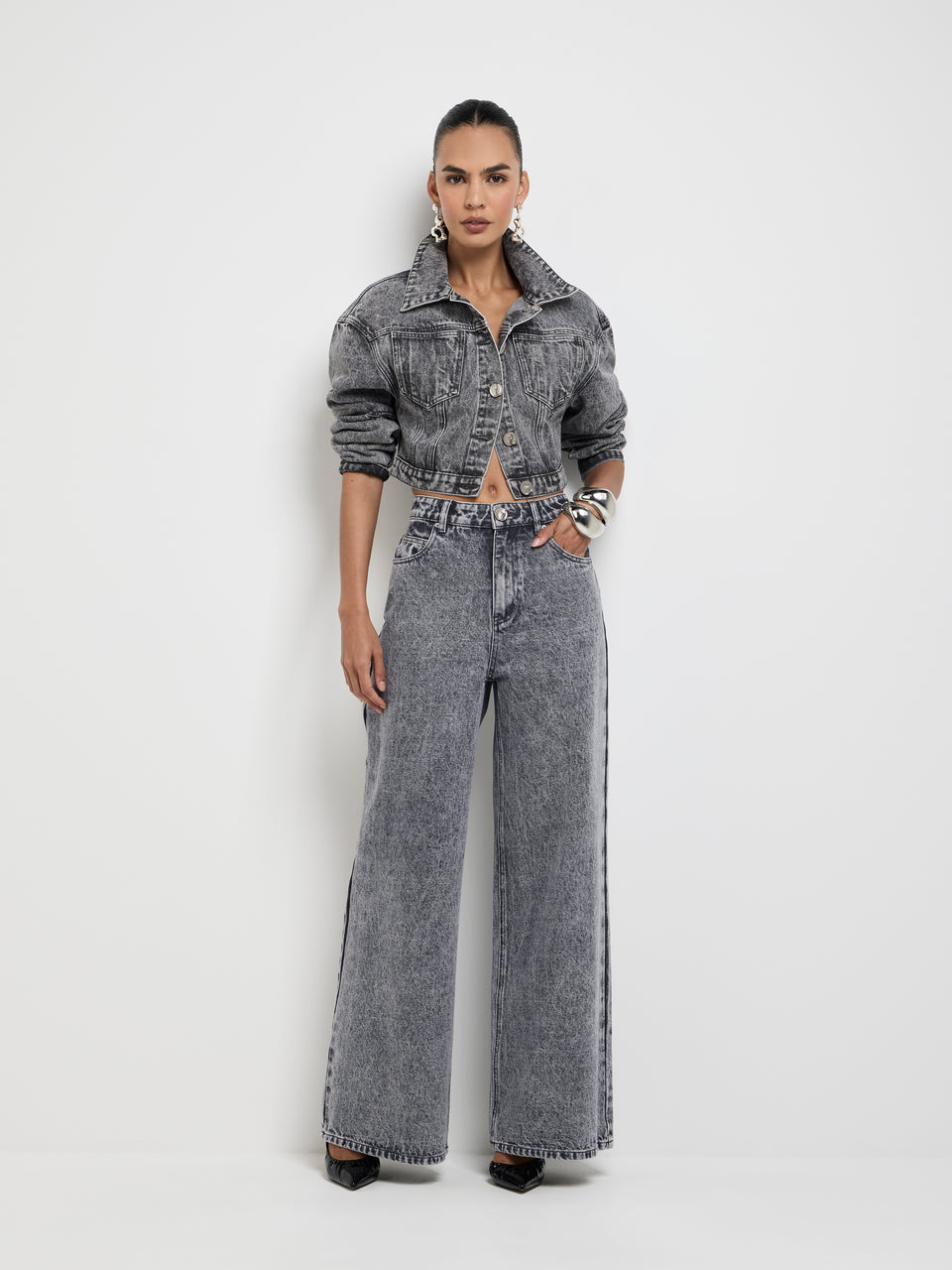 Genesis Denim Jacket Grey | Denim Cropped Jacket | SHEIKE