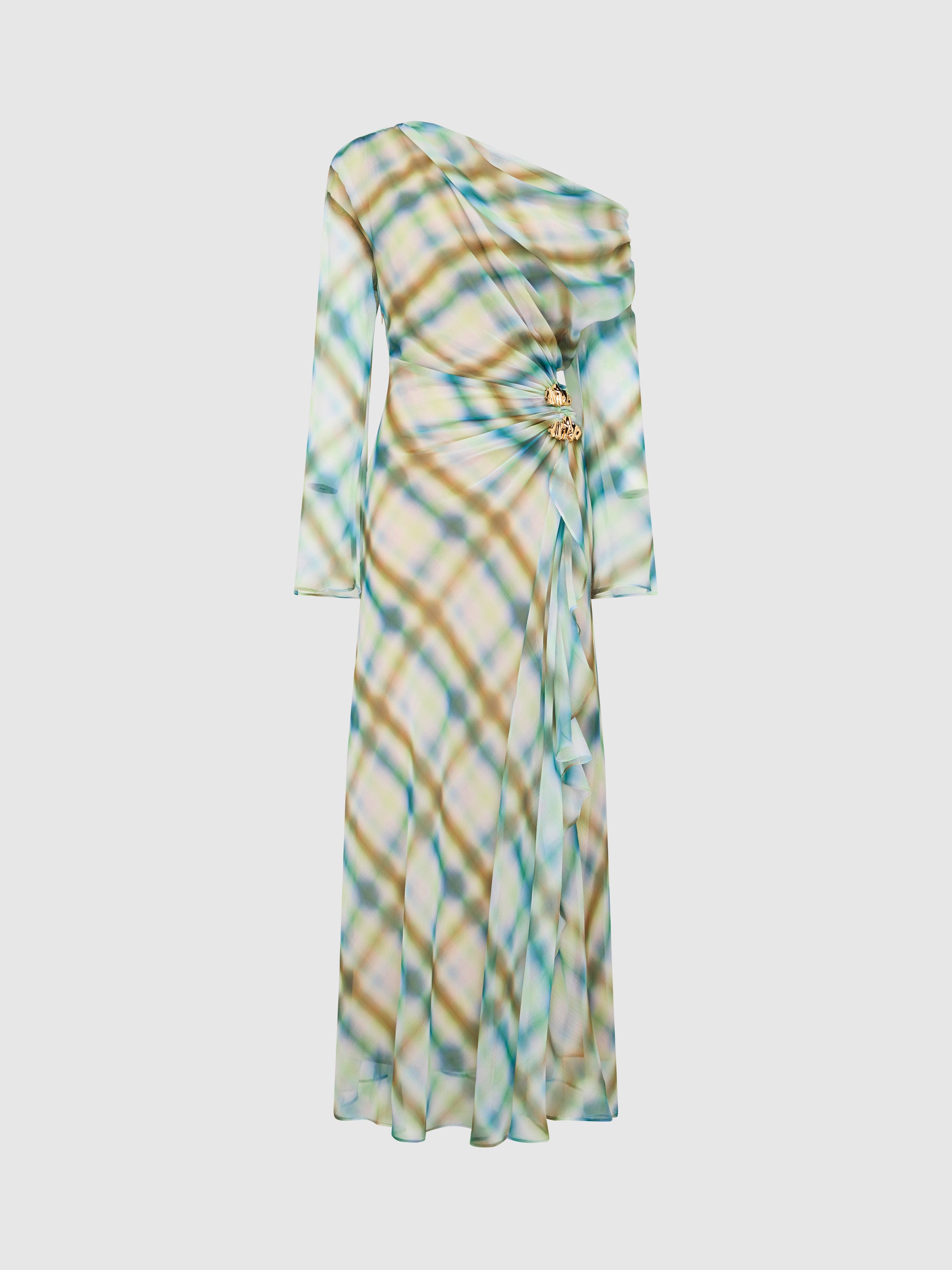 Ada Maxi Dress Check | Georgette Off Shoulder Dress | SHEIKE