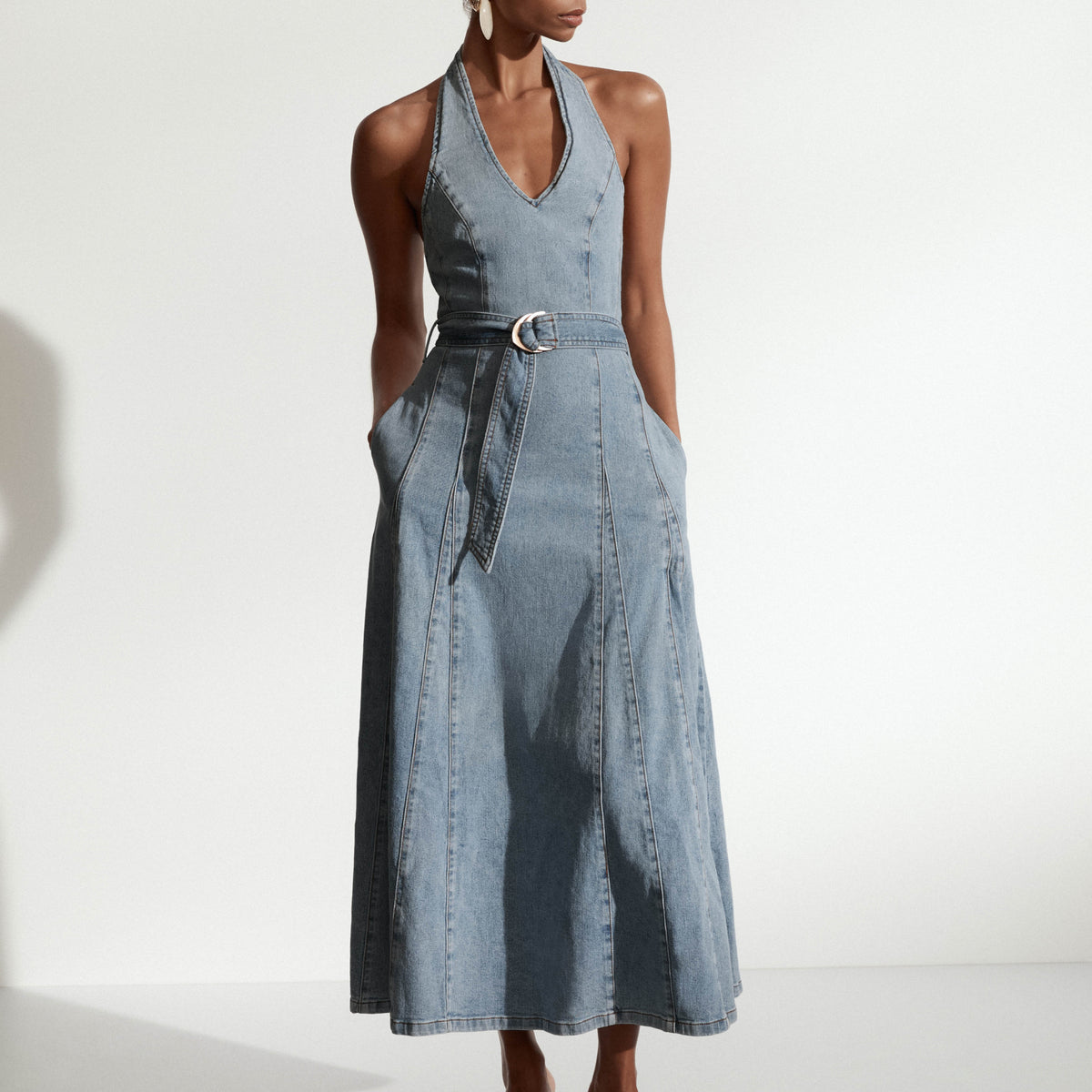 Emma Denim Dress | Denim Midi Dress | SHEIKE