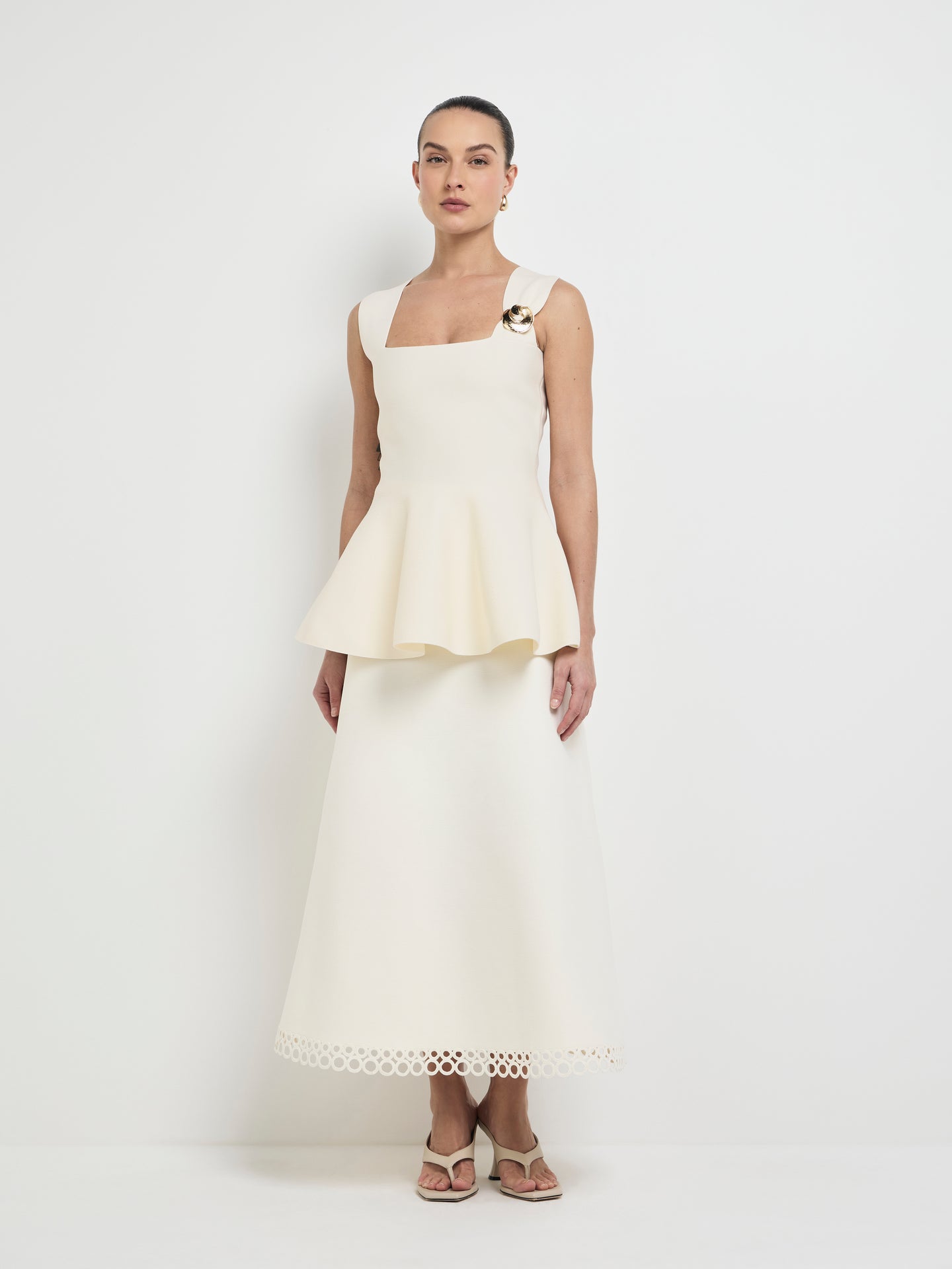 Stephanie Top Ivory | Knit Peplum Top | SHEIKE