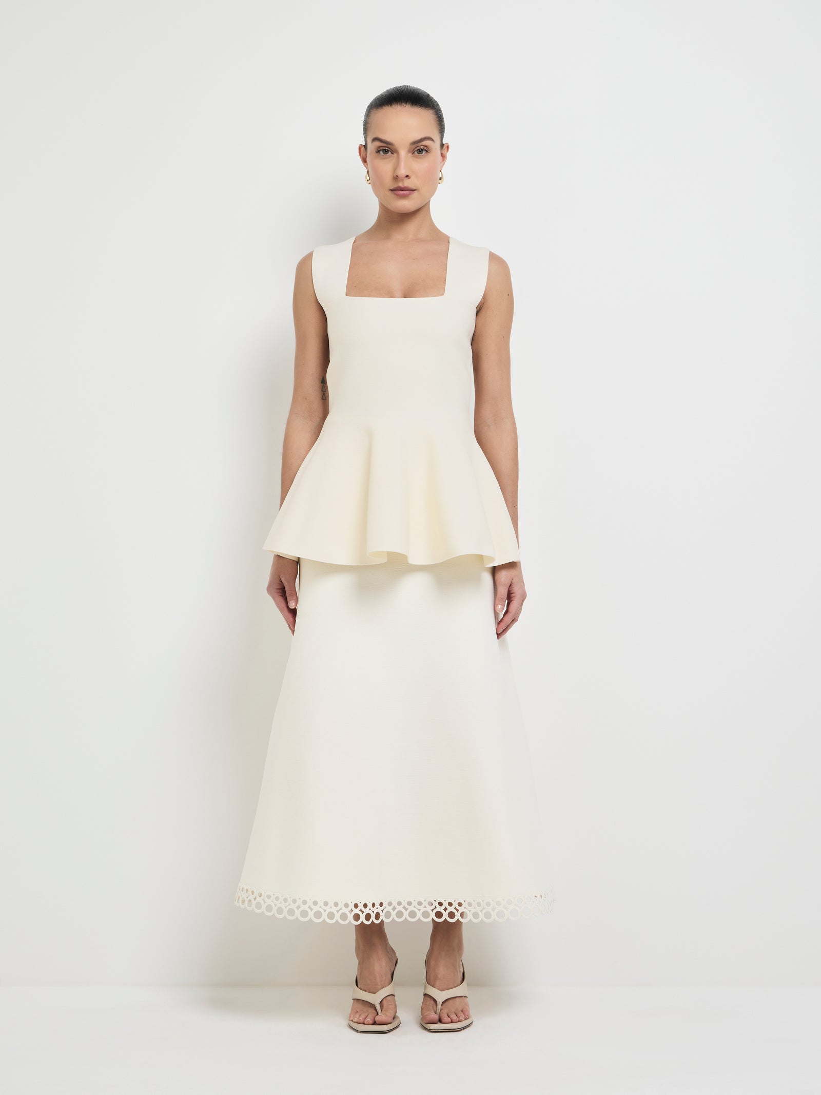 Stephanie Top Ivory | Knit Peplum Top | SHEIKE