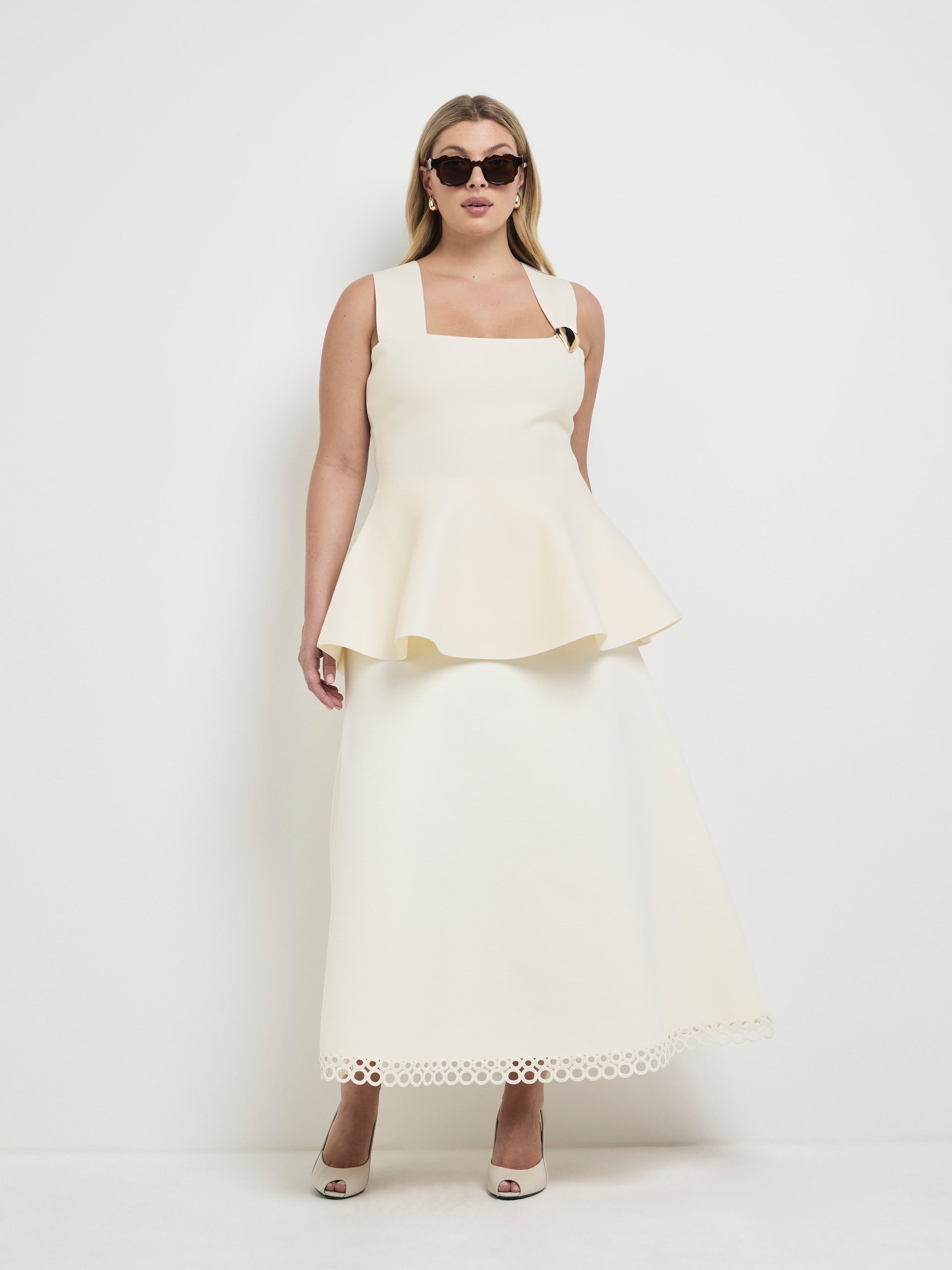 Stephanie Top Ivory | Knit Peplum Top | SHEIKE