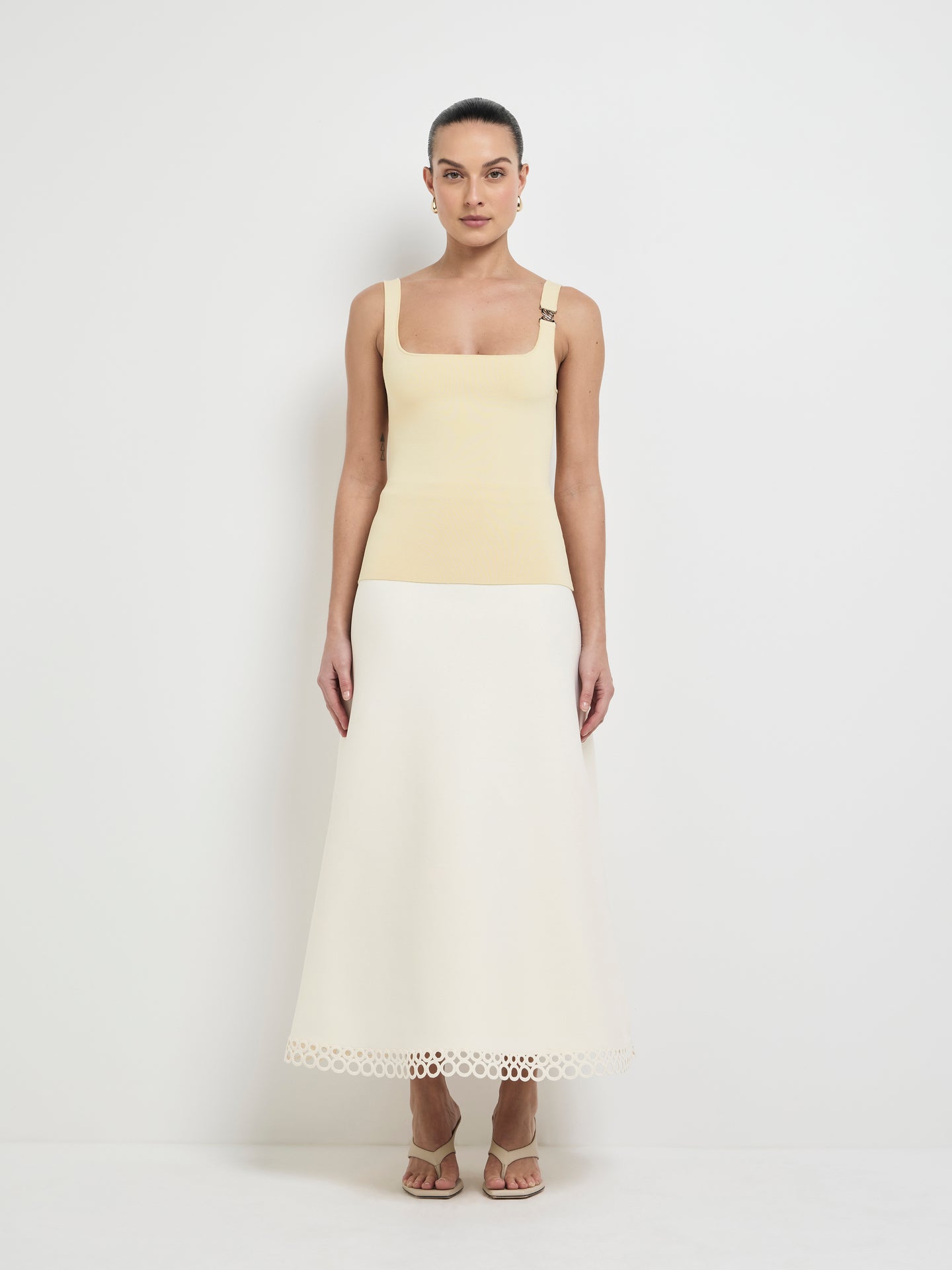Stephanie Skirt Ivory | A-line Knit Midi Skirt | SHEIKE