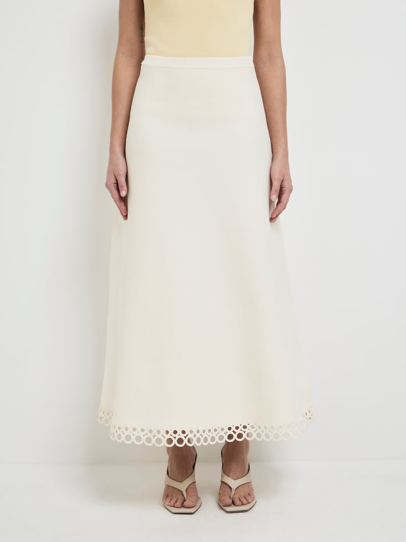 Stephanie Skirt Ivory | A-line Knit Midi Skirt | SHEIKE