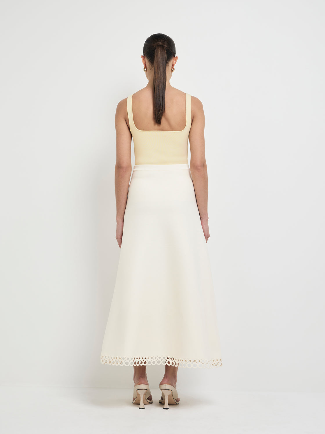 Stephanie Skirt Ivory | A-line Knit Midi Skirt | SHEIKE