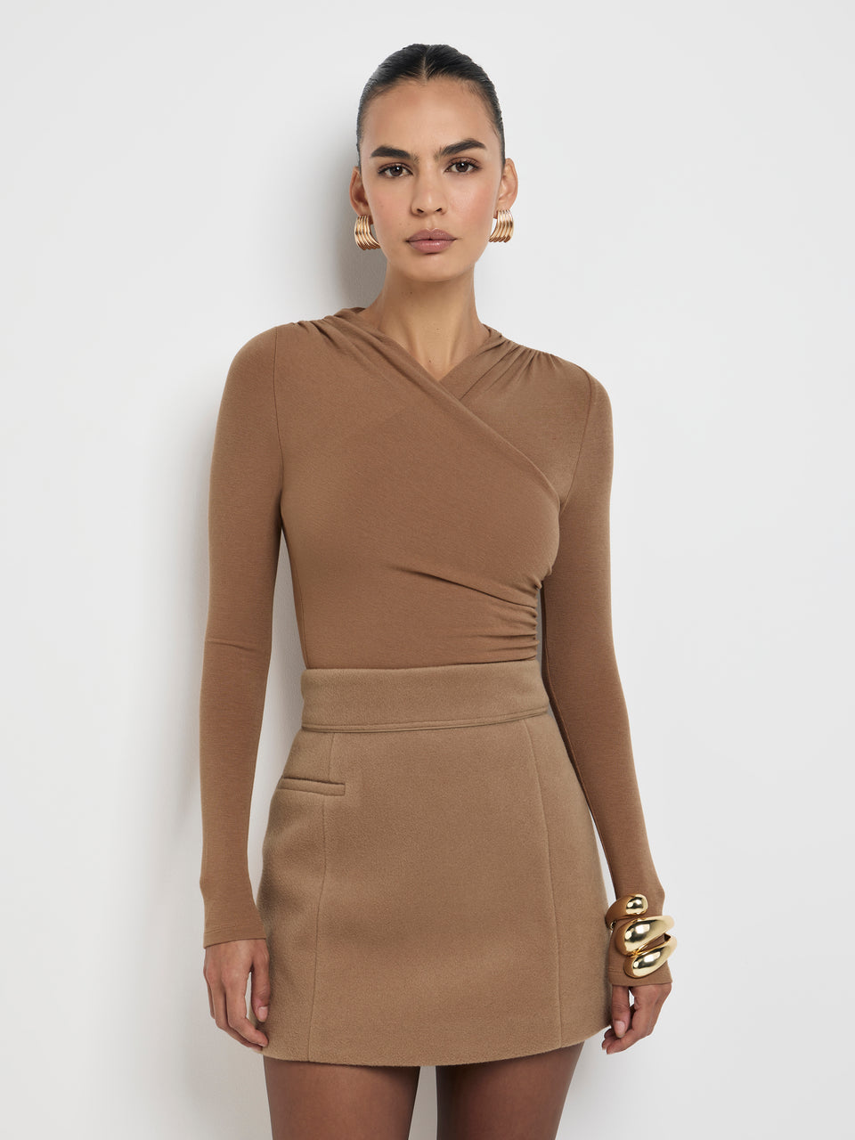 Alina Mini Skirt Camel | Wool Blend Mini Skirt | SHEIKE