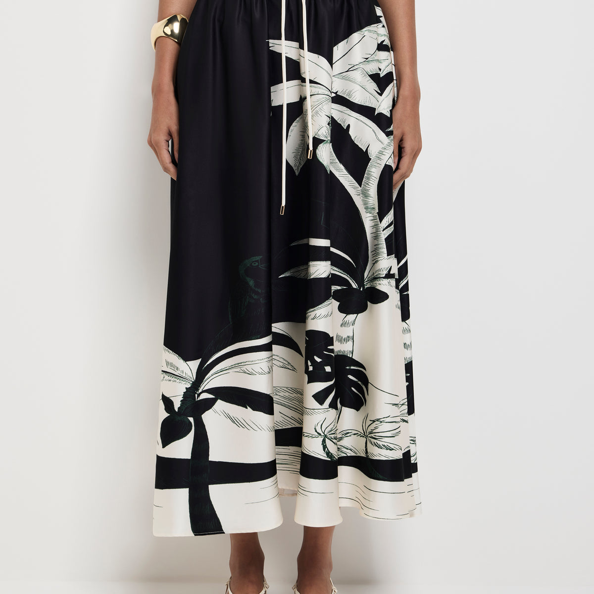 Midnight Palms Skirt Print | Satin Midi Skirt | SHEIKE
