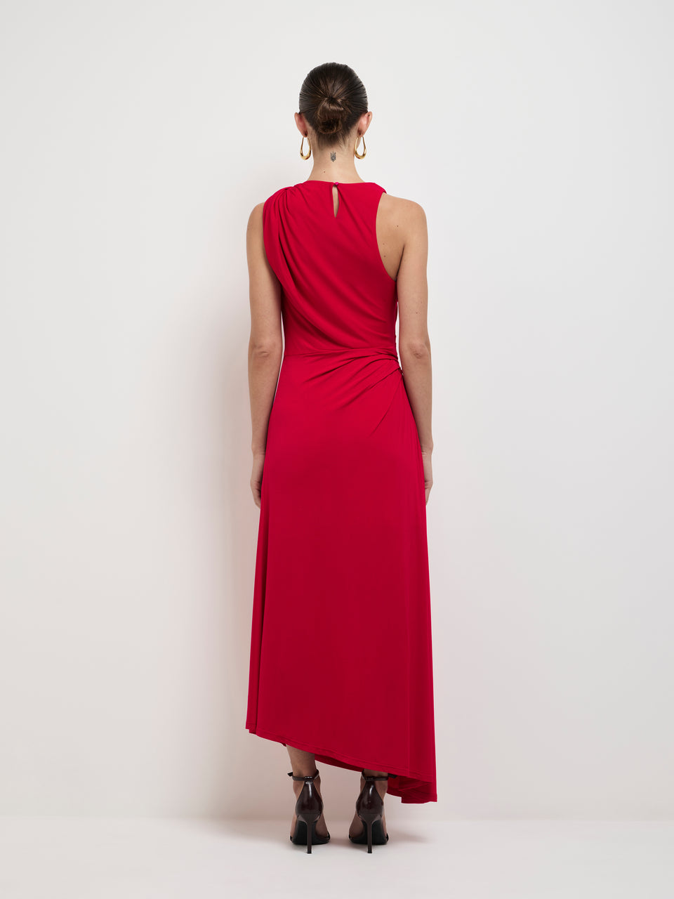 Emporium Midi Dress Red | Asymmetrical Midi Dress | SHEIKE